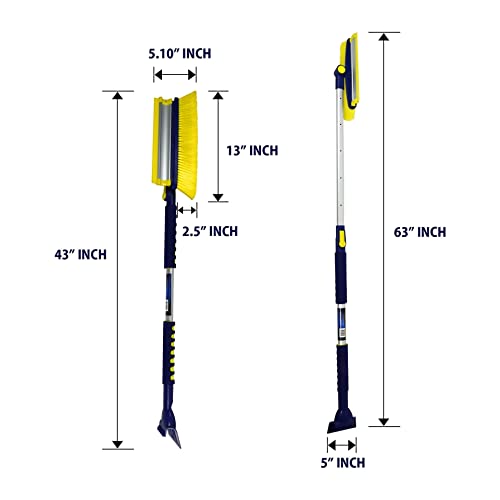 Koolatron Michelin Ultra Duty Extendable 43-63" Snow Brush for Trucks XL Swivel Head, Squeegee, Ice Scraper, Ergonomic, Scratch Free Auto Window Snowbrush, Windshield Broom for Car, SUV