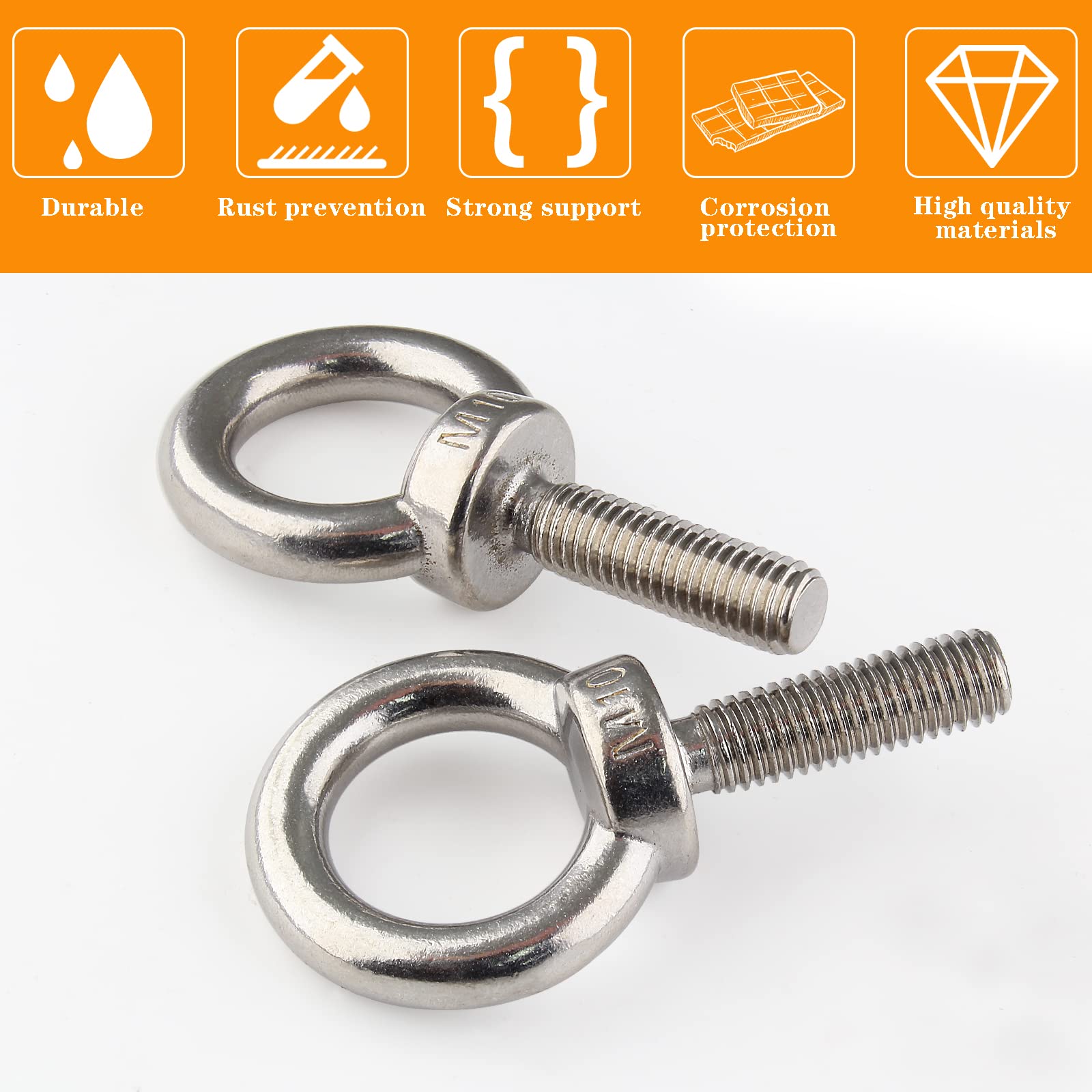 Lanzeuta 4 Pack Eye Bolt, 3/8" x 1 3/8" Stainless Steel Lifting Ring Threaded Eyebolts, Marine Grade Expansion Bolts with Nuts