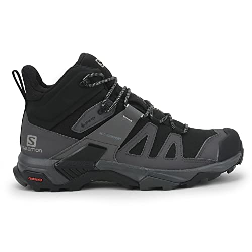 Salomon X Ultra 4 MID Gore-TEX Hiking Boots for Men, Black/Magnet/Pearl Blue, 10.5