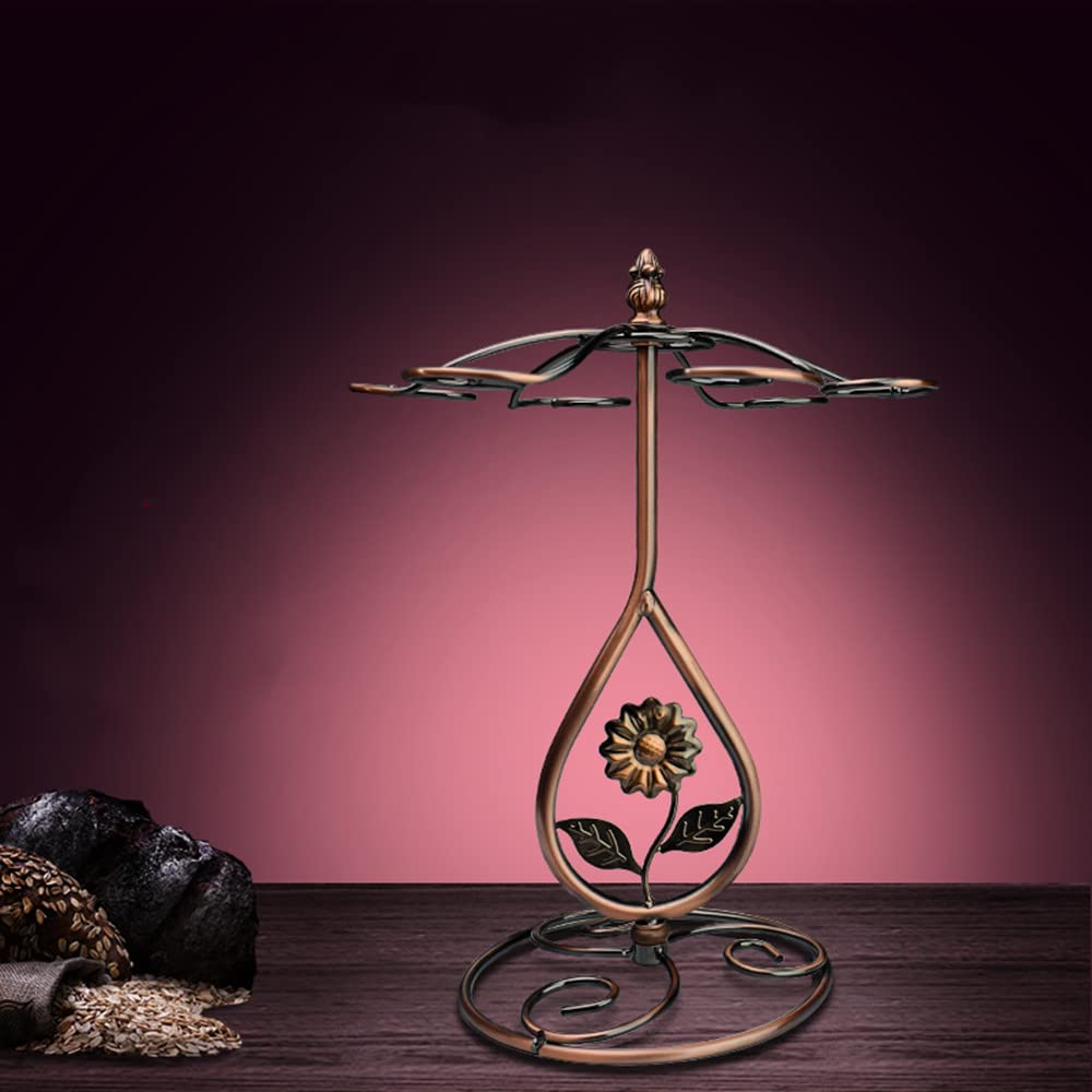 Homya Wine Glass Holder, Elegant Freestanding Table Top Goblet Storage/Wine Glass Holder with 6 Hooks Kitchen Glass Accessories for Home Bar, Bronze