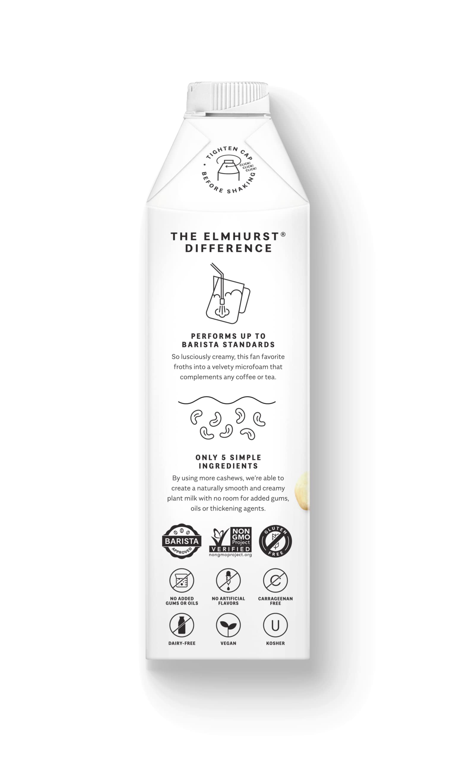Elmhurst 1925 Milked Cashews Sweetened Cashew Milk, Plant-Based, Dairy Free, 32 Ounce (Pack of 6)