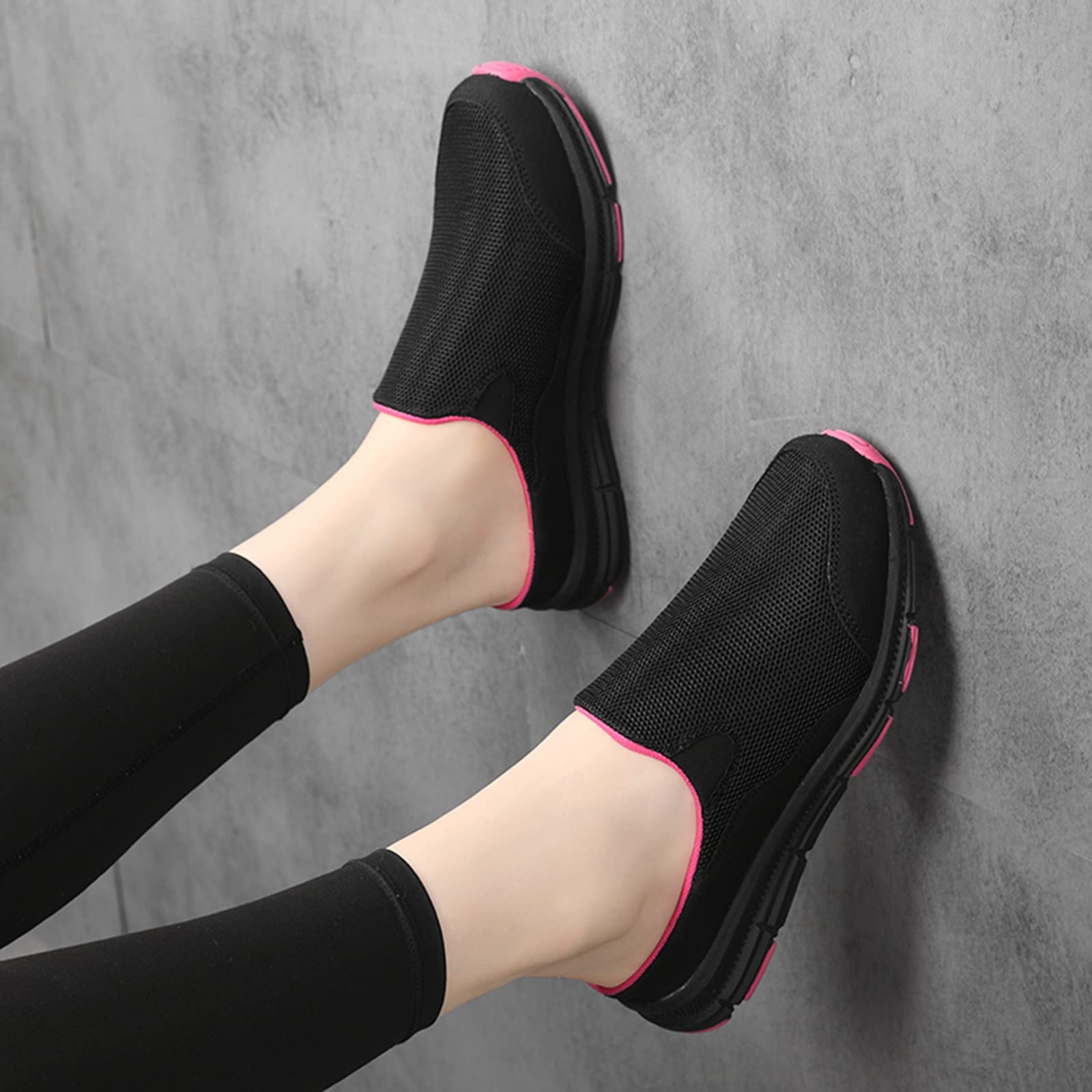FASDNENDYS Women's Comfortable Wrap Half Slipper Flat Bottom Soft Mesh Sports Casual Shoes Winter Shoes for Men Casual Black