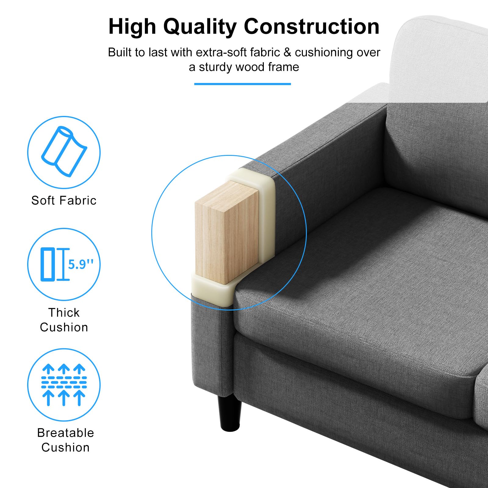 PUREMIND 76 Inches Sectional Sofa Couch, Linen Fabric L-Shaped Couch, 3-Seat Sofa with Reversible Storage Ottoman for Living Room, Apartment and Small Space (Beige)