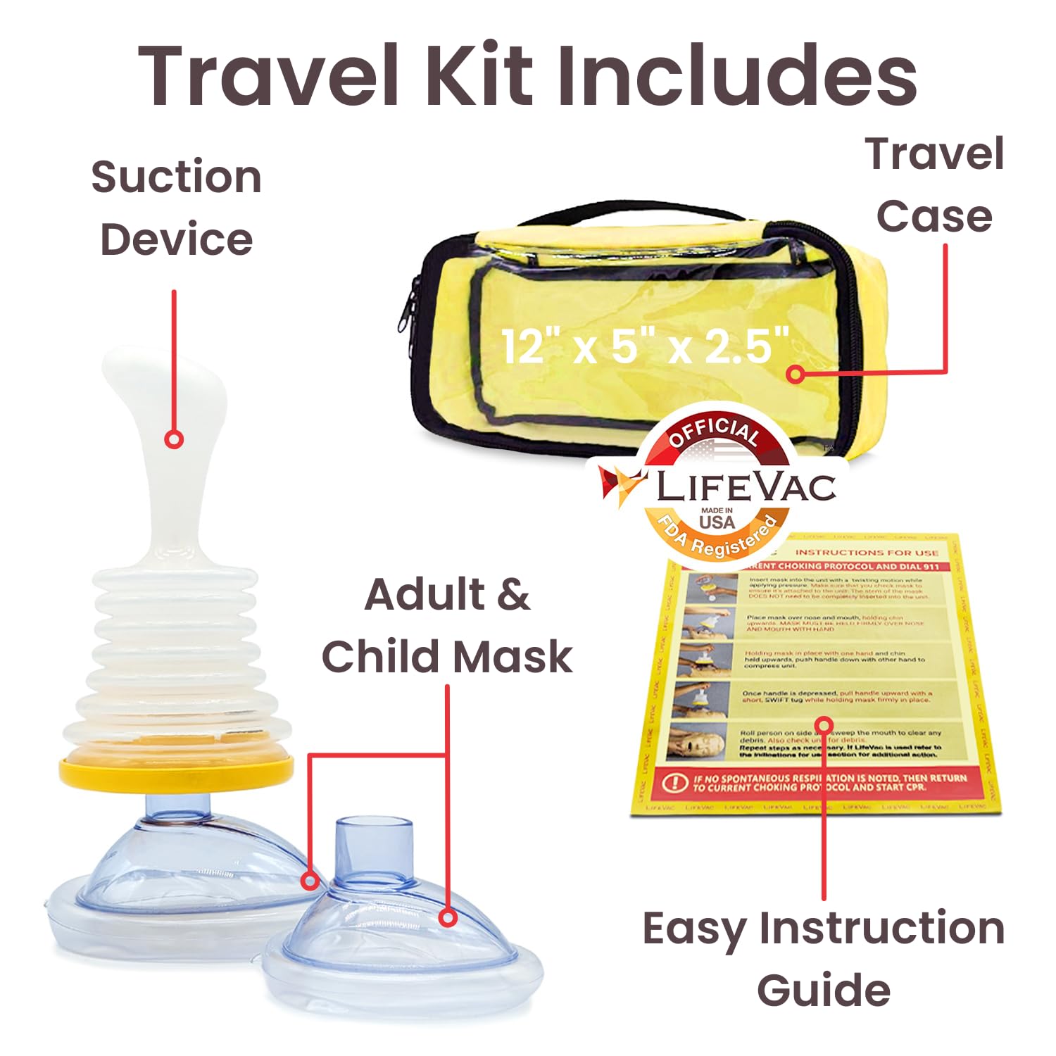 LifeVac Choking Rescue Device for Kids and Adults | Portable Airway Assist & First Aid Choking Device | Yellow Travel Kit