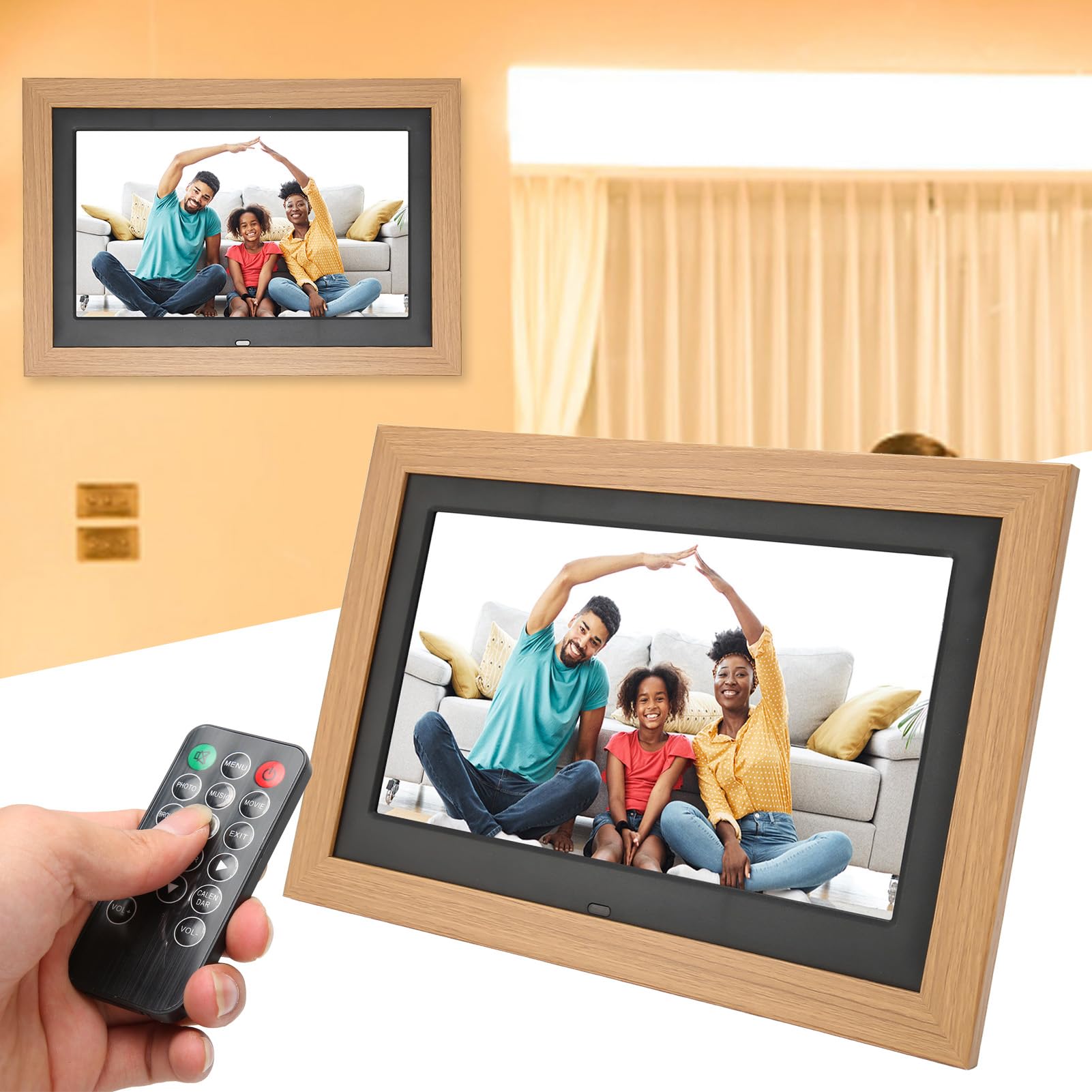 Electronic Photo Album, Digital Photo Frame Lightweight LED Screen 1024x600 100β240V with Stereo Speaker for Birthday (US Plug)
