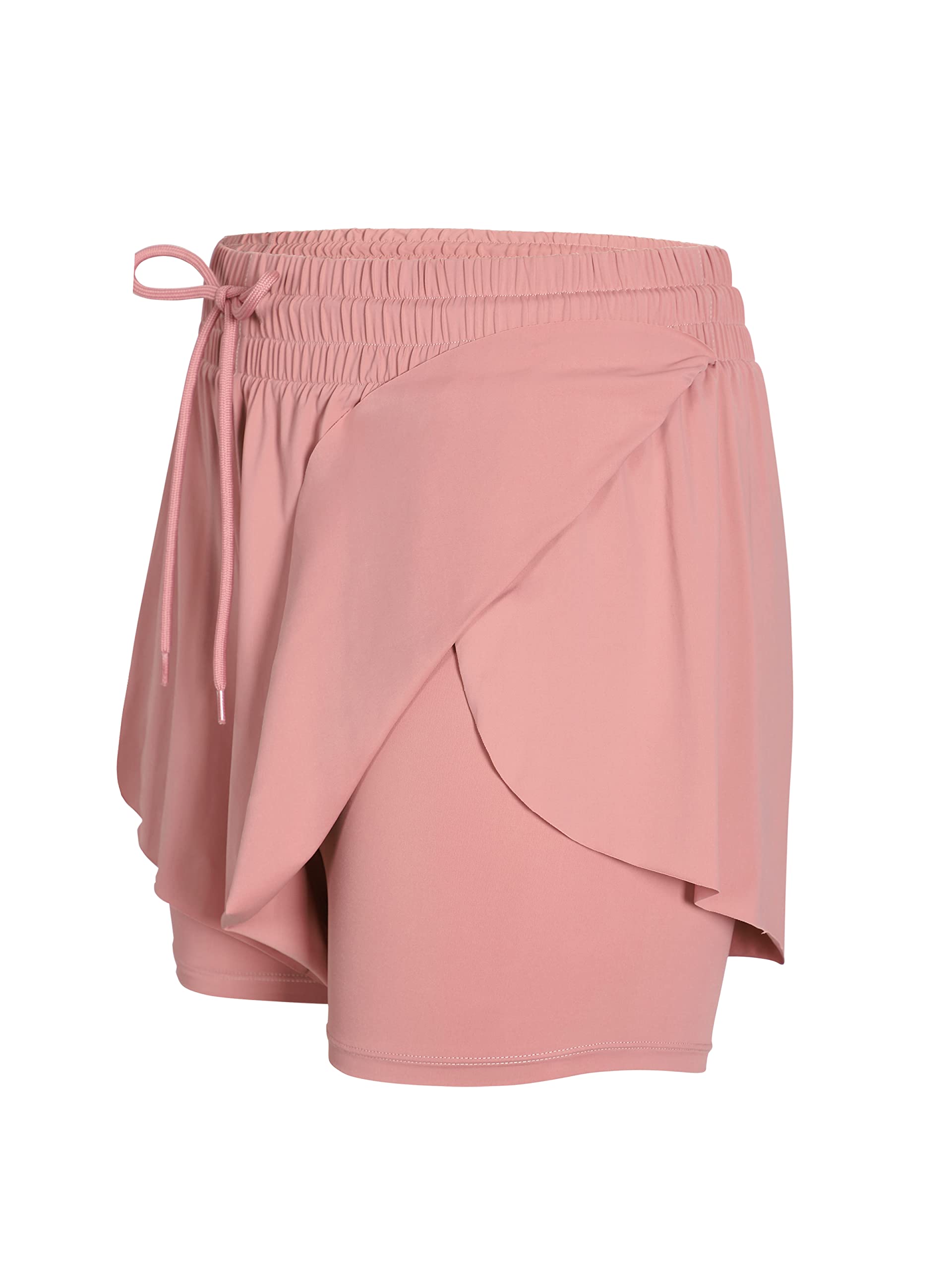 Feollr Womens 2 in 1 Flowy Running Shorts, Quick-Dry Drawstring for Women Gym Yoga Workout Athletic Shorts