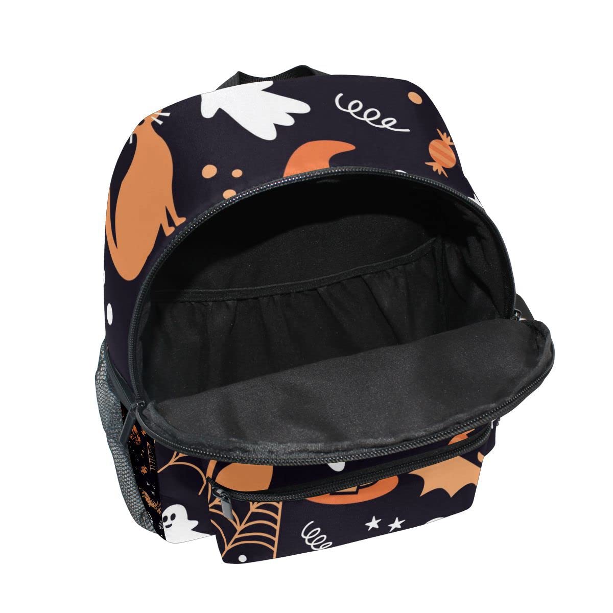 Glaphy Custom Kid's Name Backpack, Halloween Orange Black Cats Pumpkin Bats Ghosts Toddler Backpack for Daycare Travel, Personalized Name Preschool Bookbags for Boys Girls