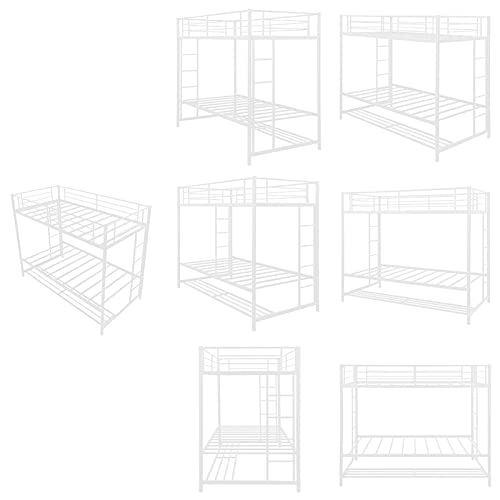 Twin Over Twin bunk Bed with Storage, Metal Twin Size Bunk Beds Frame with Stairs Full-Length Guardrail Space-Saving(Color:White)