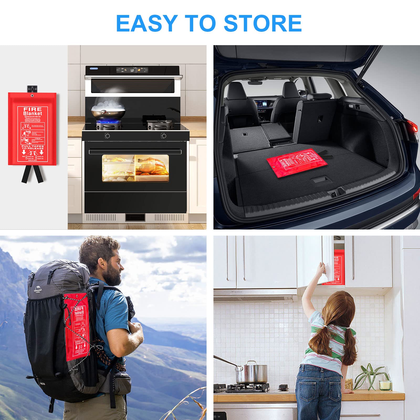 Jeagou Emergency Fire Blanket for Kitchen and Home, 2 Pack 39.37β x 39.37β Fiberglass Fire Safety Blankets for Survival, Suppression Fire Retardant Blanket for People