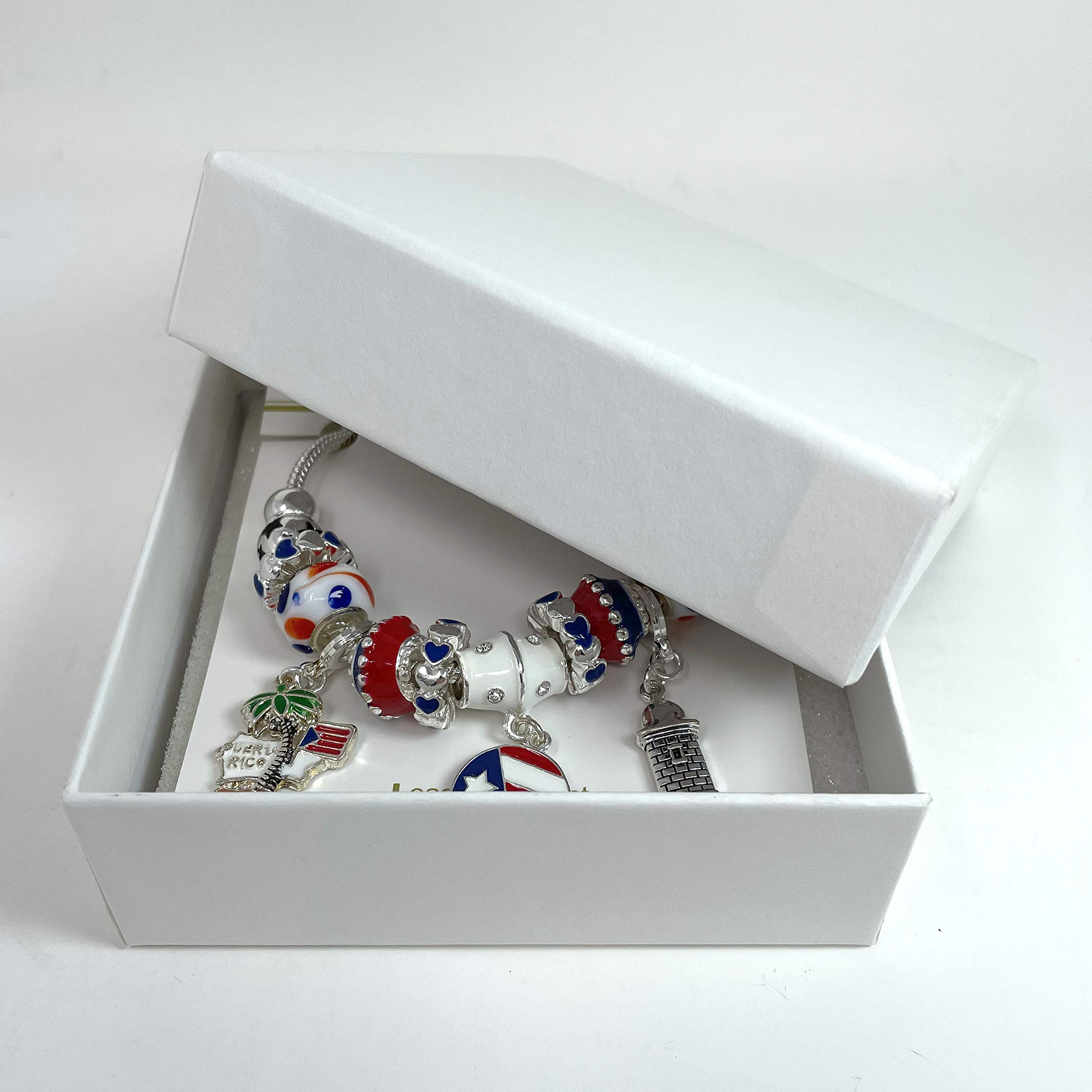 Elosee Puerto Rico Theme Murano Glass Charm Bracelet 7.5 Inch (Silver Tone)