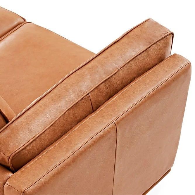 Valencia Artisan Full Leather Sofa 88β - Pure Full Italian Nappa Leather Couch, Solid Wood Accent, Ultimate Comfort, Cognac Tan
