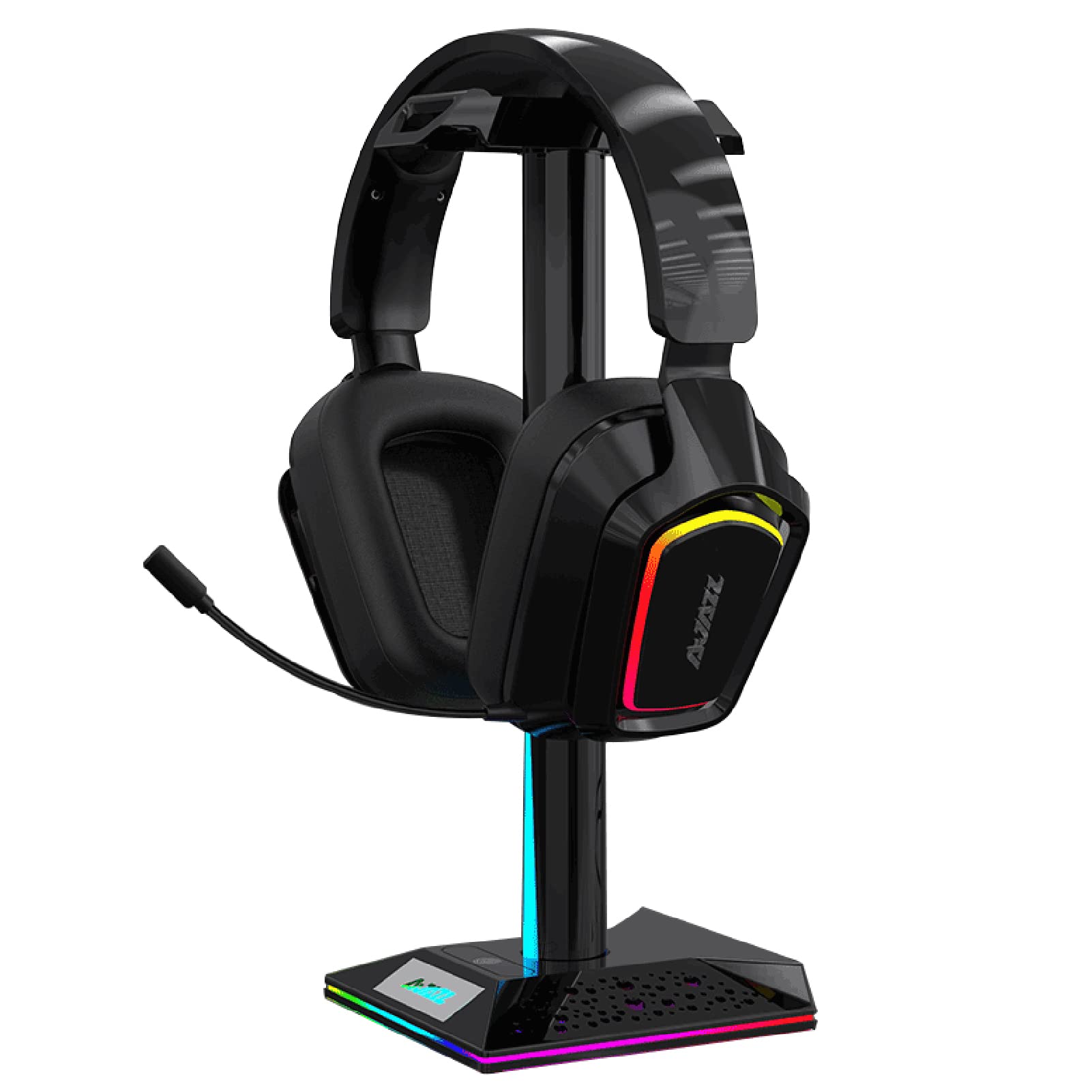 Lomiluskr D9 RGB Headphone Stand with 2 USB Ports, 14 RGB Lighting Effects, Desk Gaming Headset Holder Hanger Rack, Suitable for Gamer Desktop Table Game Earphone Accessories (White)