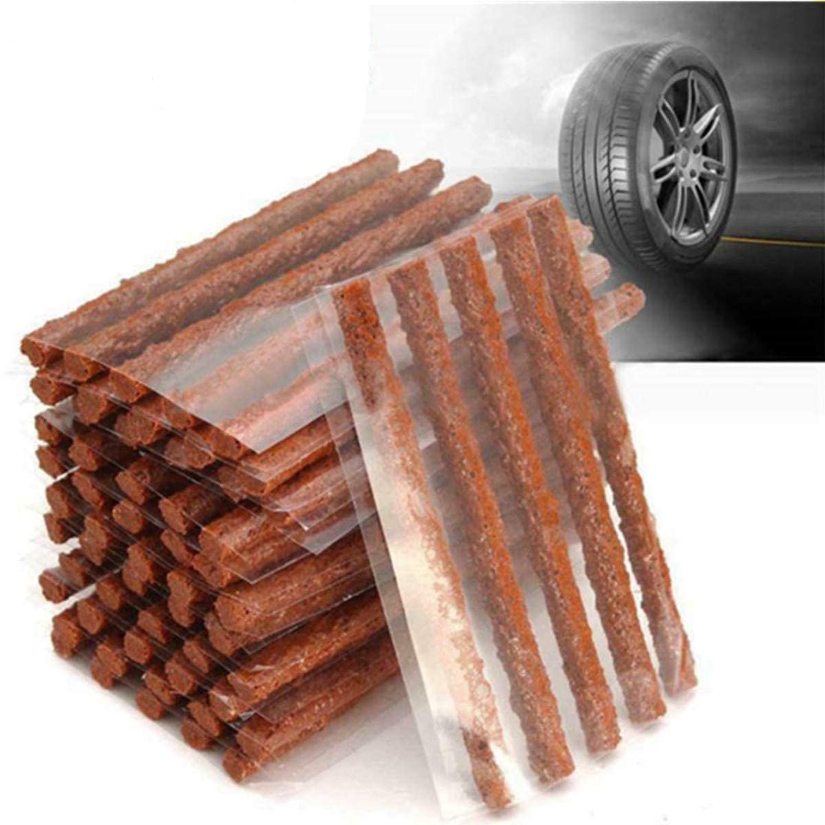 HappyBeeYo Pack of 100 Tire Repair Plugs, Tire Repair Strings Rubber Strips,Self Vulcanizing Tubeless Seal(100mm x 6mm) for Cars