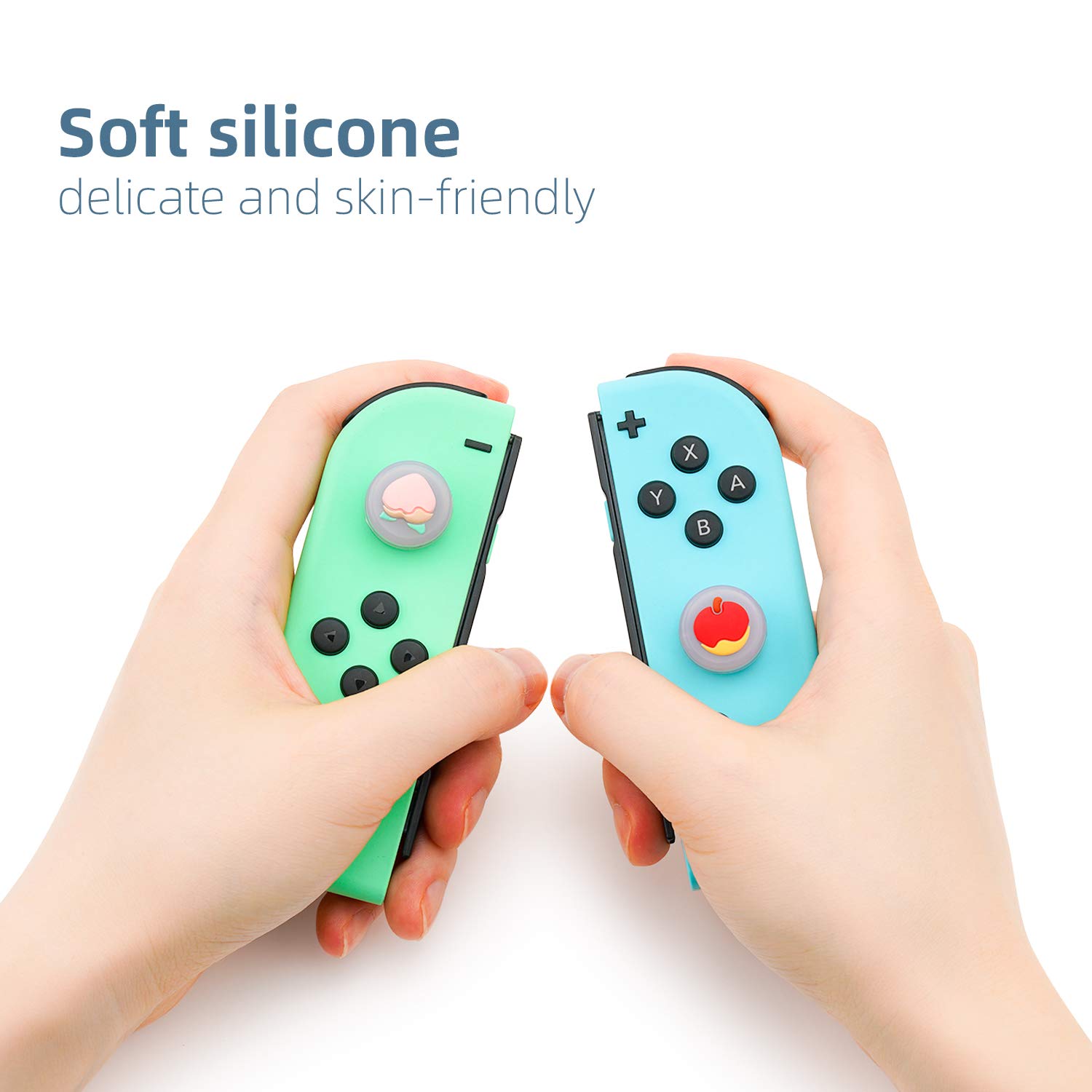 GeekShare 4PCS Fruit Theme Thumb Grip Caps Compatible with Nintendo Switch /OLED/ Switch Lite,Soft Silicone Joystick Cover -- Peach and apple