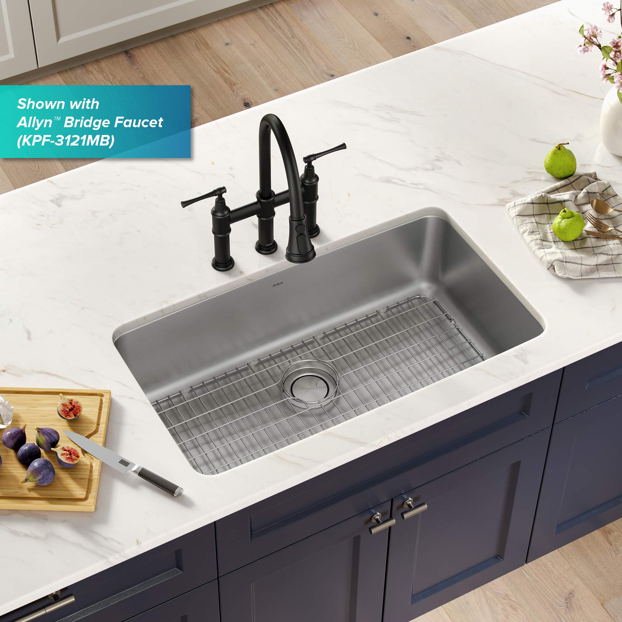 KRAUS Dex 33-inch Undermount 16 Gauge Stainless Steel Single Bowl Kitchen Sink, KA1US33B