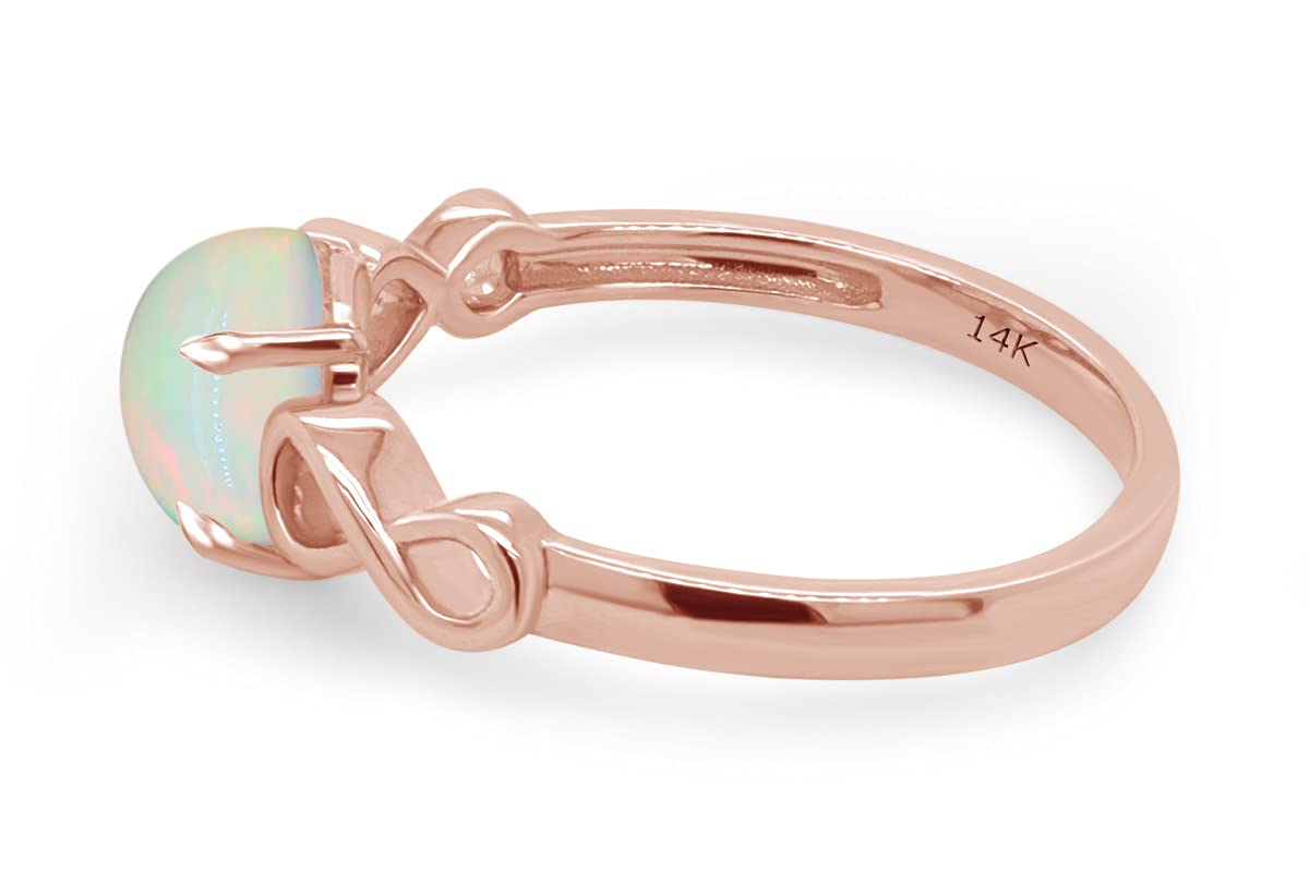GEMVIO Collection 6MM Cushion Cut Natural Opal Gemstone Infinity Solitaire Engagement Wedding Anniversary Ring in in 14K Rose Solid Gold Jewelry For Women Ring Size -6