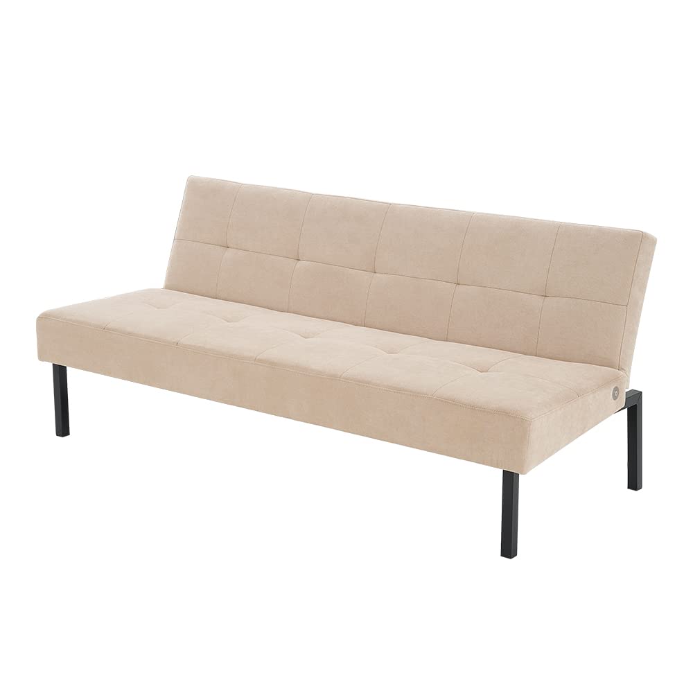 Panana Convertible Sofa Bed, Small Couch Sleeper Linen Upholstered Home Recliner Reclinening Daybed Guest Bed Couch for Living Room Apartment Dorm Bonus Room (Without Drinks Holder, Beige)