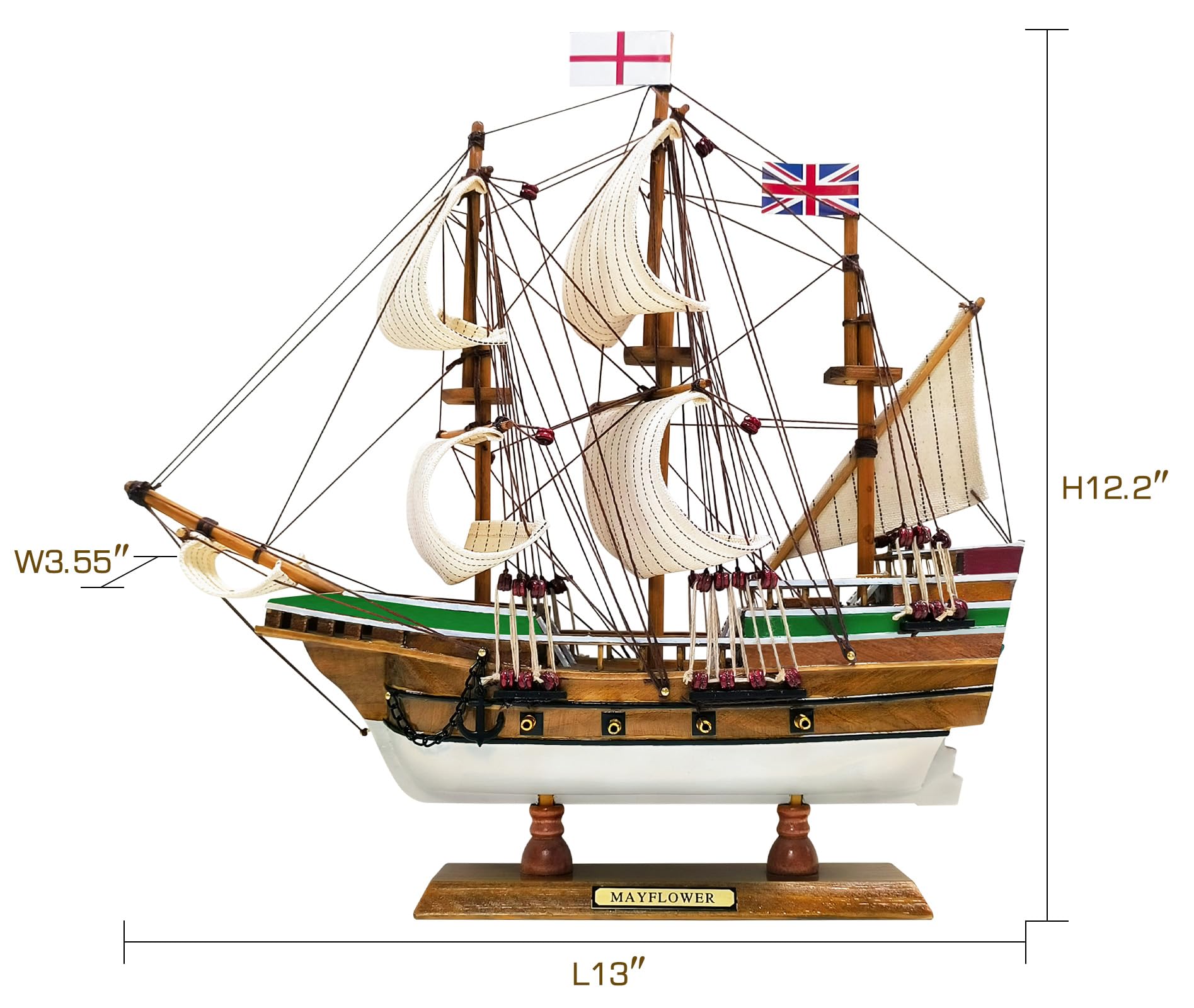 SAILINGSTORY Wooden Model Ship Mayflower 1/100 Scale Replica Sailing Ship Model Sailboat Decor