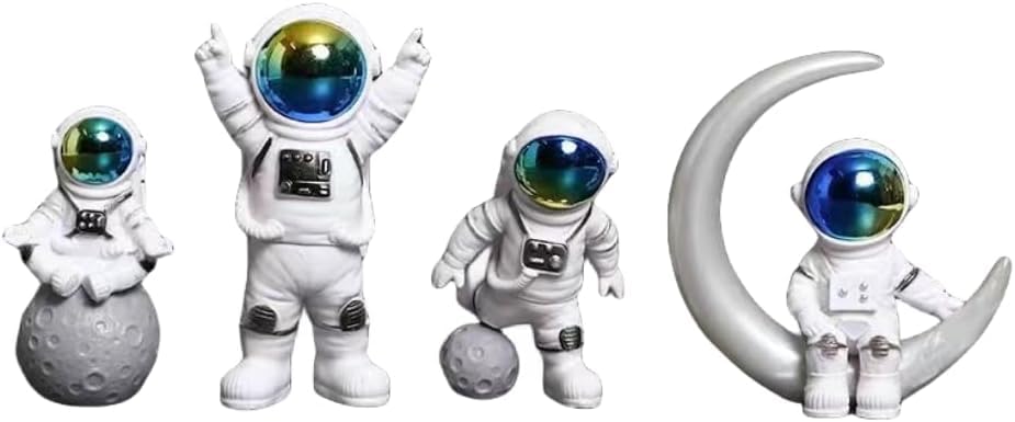 Shibeiparts 4 Pcs Miniature Astronaut Figurines Spaceman Statues Space Theme Desktop Decorations Cake Topper Cake Decorations Spaceman Astronaut Children Toys (Color Gradient)