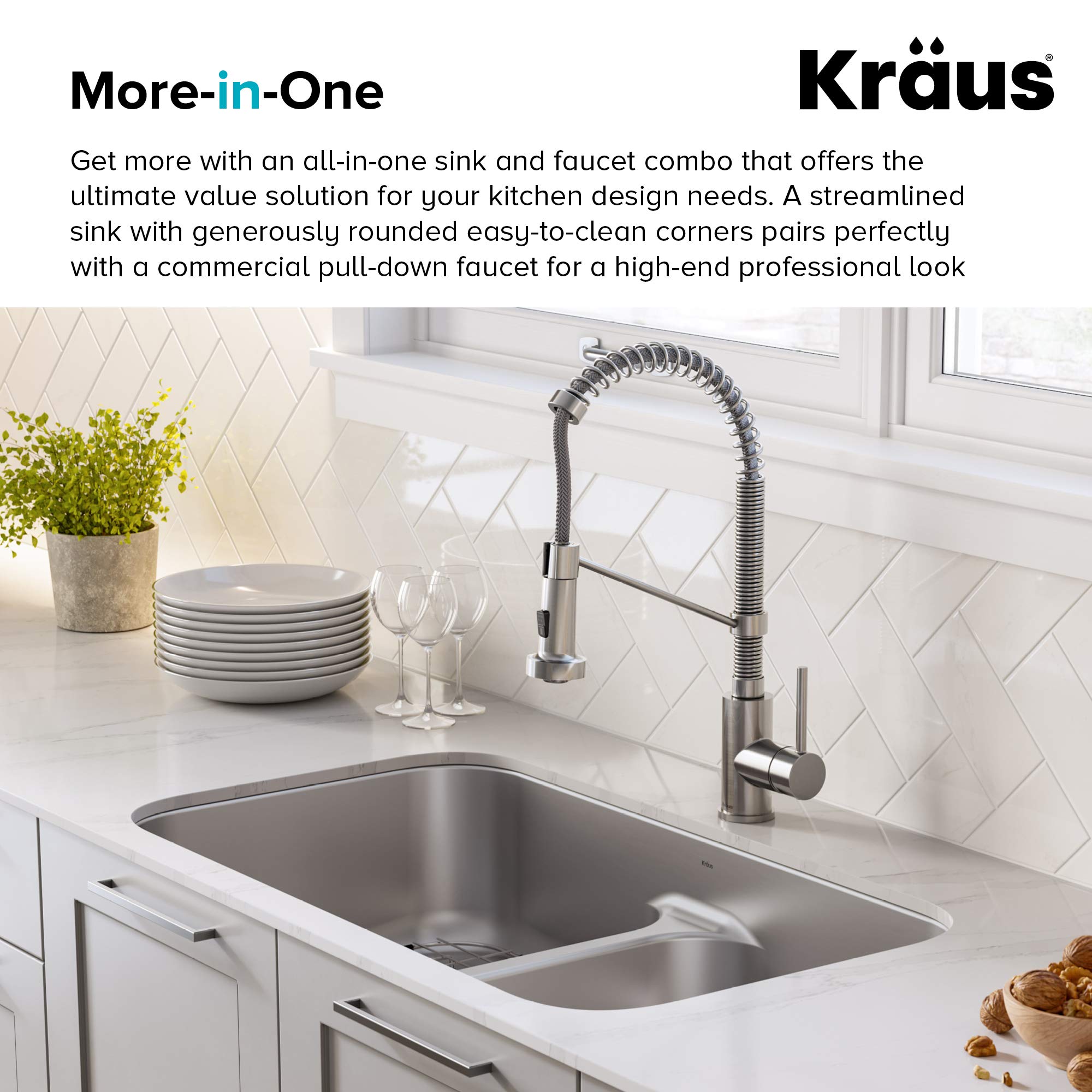KRAUS KCA-1200 Ellis Kitchen Combo Set with 33-inch 16 Gauge Undermount Kitchen Sink and Bolden 18-inch Pull-Down Commercial Style Kitchen Faucet, Spot Free Stainless Steel Finish