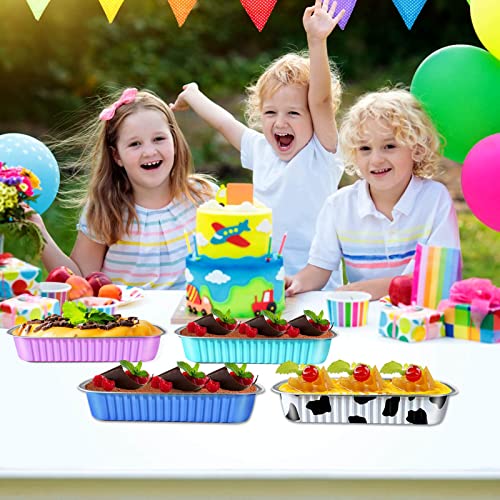 JOYKLE Mini Cake Pans with Lids,50 Pack Mini Loaf Baking Pans and Lids Covers,Aluminum Foil Long Baking Cups,Disposable Foil Cupcake Liners for Brownie Cake Bread Loaf Muffin (Multi)