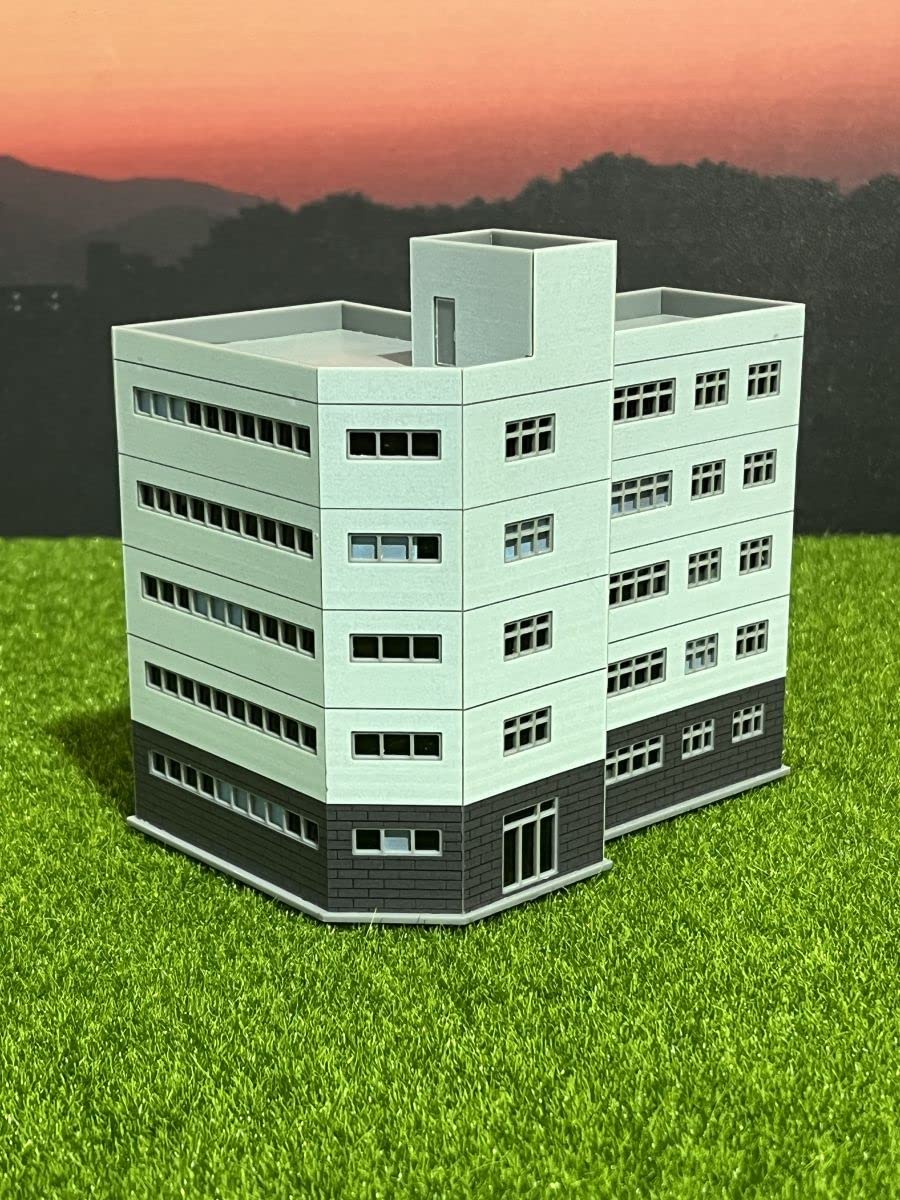 N Scale Train Railway Scene with Model Irregular Apartment Building - 1:160