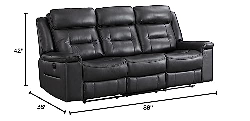 Signature Design by Ashley McAdoo Contemporary Faux Leather Tufted Reclining Power Sofa, Black