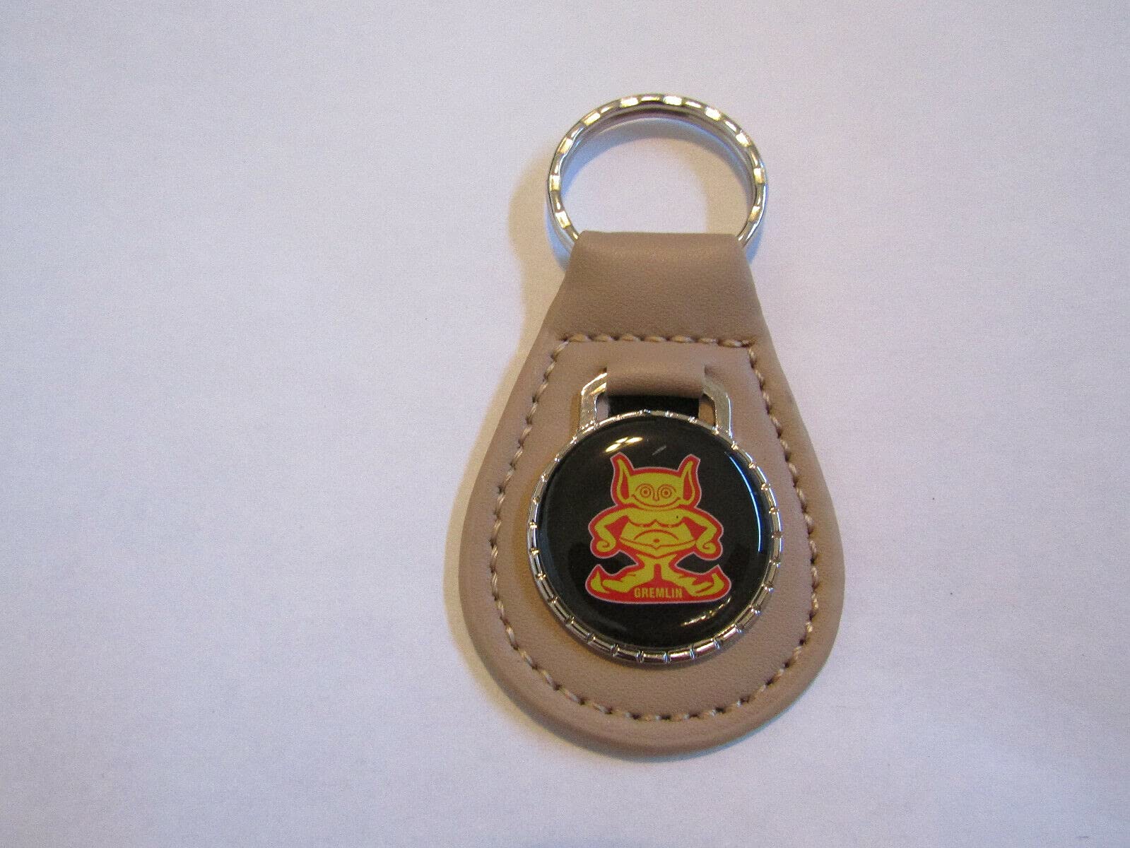 GREMLIN MAN LOGO LEATHER KEYCHAIN - BEIGE
