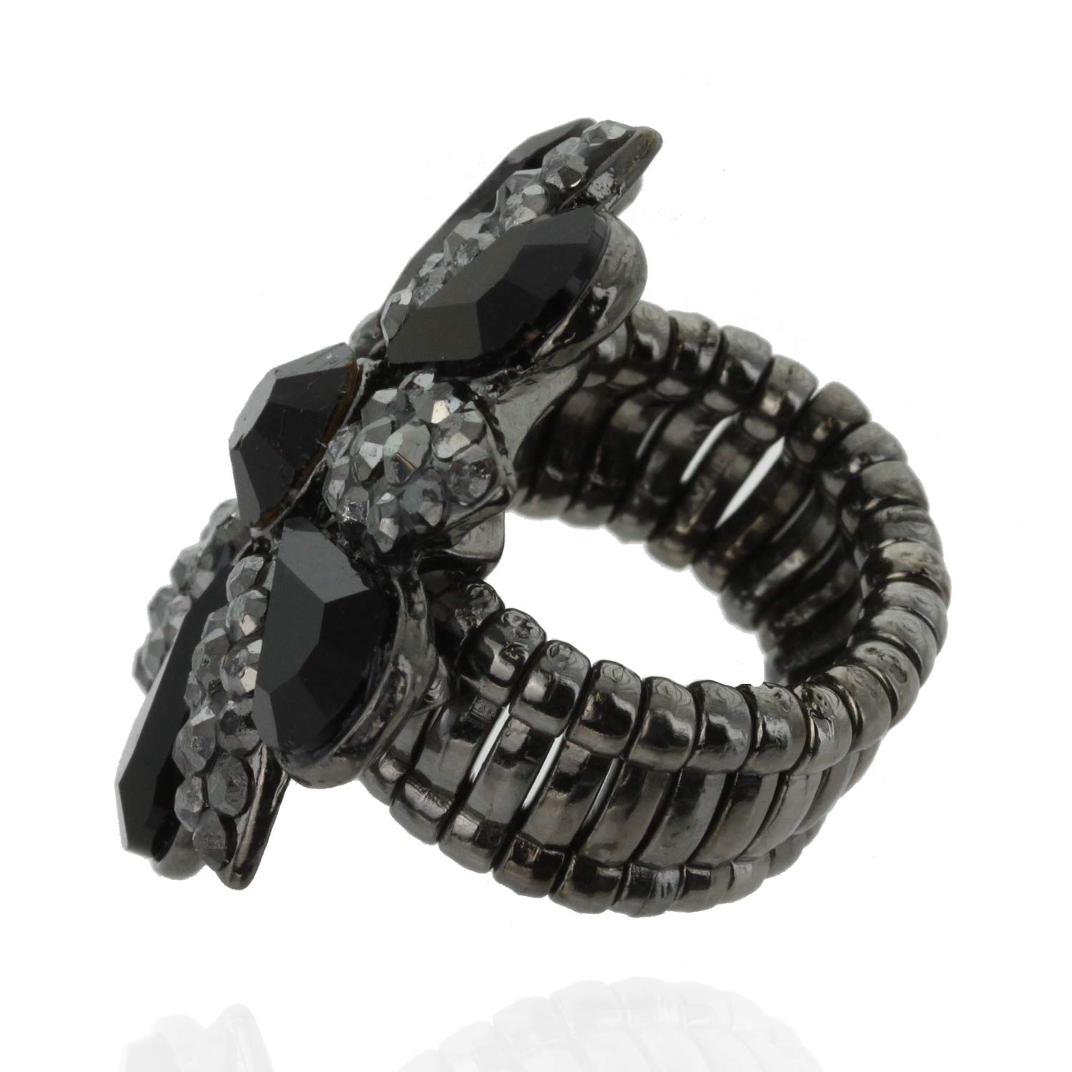 Fashion Flower Ring Embellished with Rhinestones and Austrian Crystals in Black