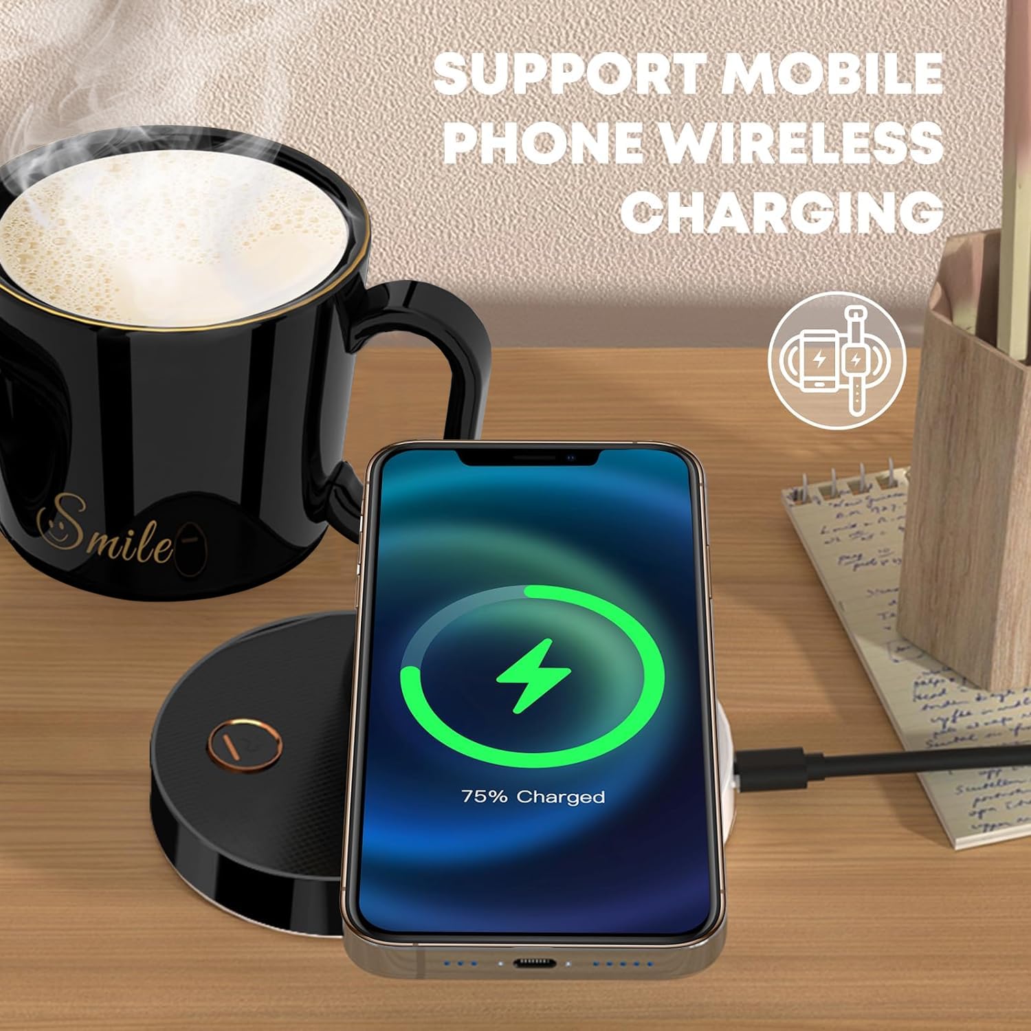 Self Stirring Coffee Mug, Automatic Self Mixing Coffee Warmer Mug, Keeps Up to 131°F/55°C ，with Wireless Smart Charging, 12oz Auto Ceramics Mixer Cup for Coffee Milk