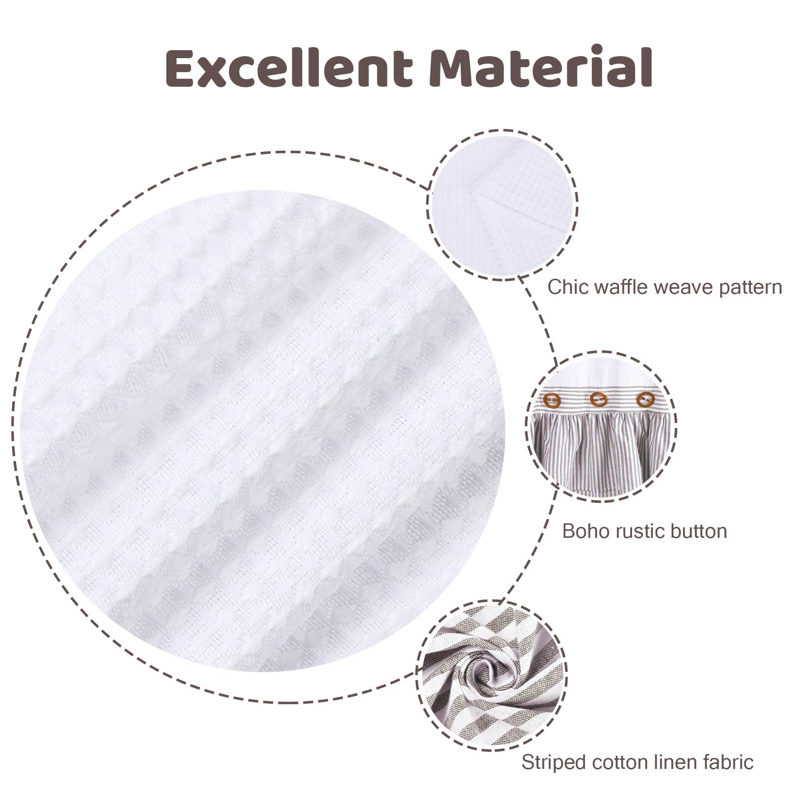 Farmhouse Kitchen Curtains Cotton Blend Waffle Weave Tier Curtains Tab Top Boho Rustic Button Curtains Brown Stripe Light Filtering Small Curtain for Kitchen Bathroom Bedroom 26''W x 36''L, 2 Panels
