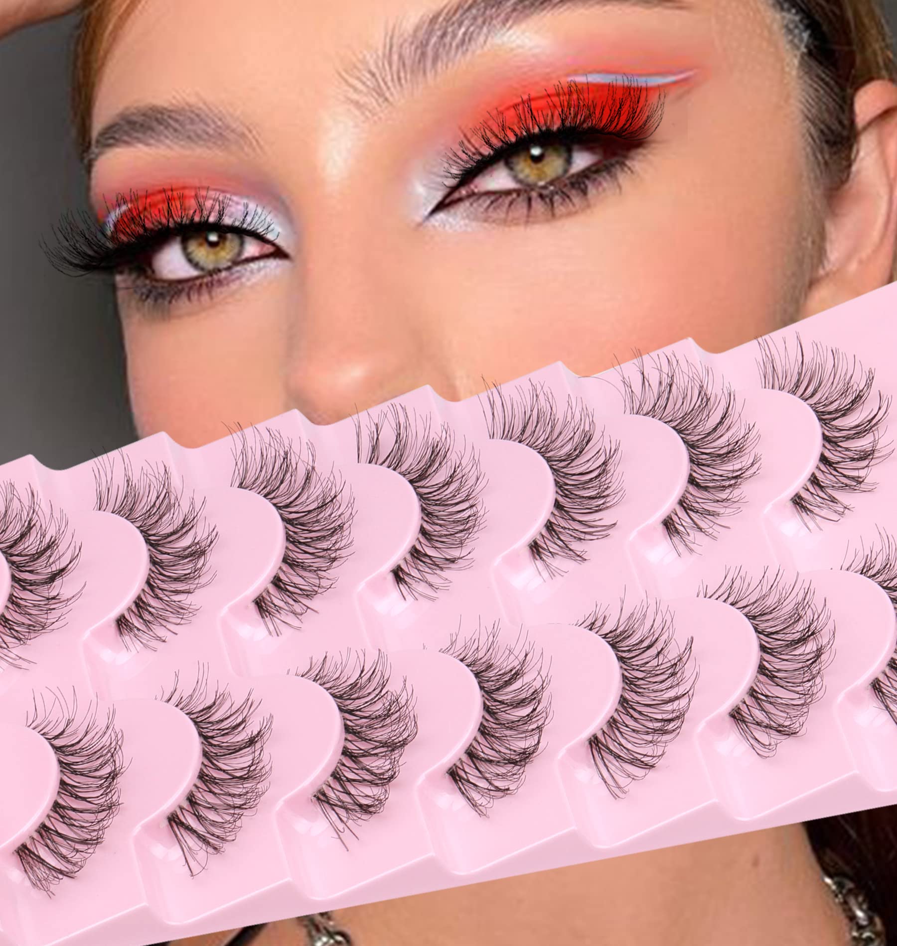 Lashes Wispy Natural Look Cat eye Fluffy Electric False Eyelashes Lvmixwig Clear Band Faux Mink EyeLashes Handmade Reusable Ruffle Silk Lashes Pack
