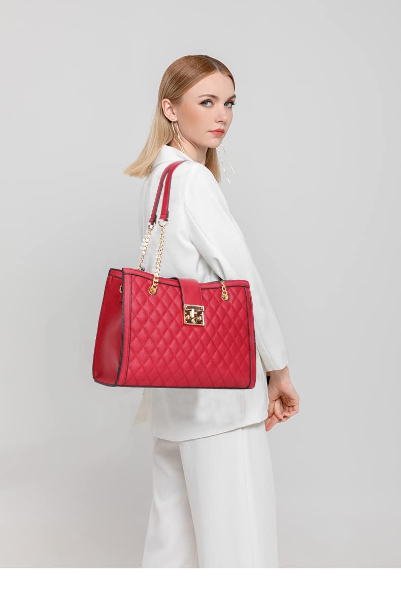 Fashion Handbags for Women Leather Satchel Purses Set Quilted Tote Shoulder Bag for work/gift (8691-White)