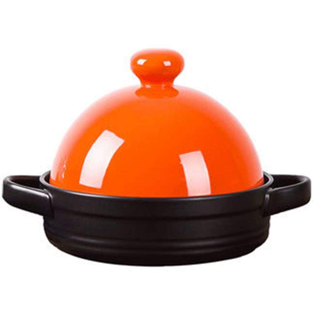 MYYINGBIN Orange Tagine Pot Heat-Resistant Ceramics Slow Cooker Micro Pressure Cooker Clay Casseroles with Anti-Scalding Handle, 21.5cm