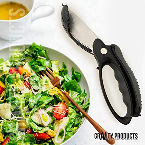 Toss and Chop Salad Tongs, Salad Chopper, Heavy Duty Kitchen Salad Scissors, Multifunction Double Blade Salad Cutting Tool (Black Salad scissor)