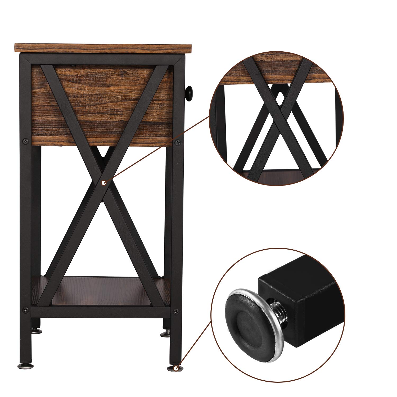 VECELO Nightstands, Modern End Side Tables,Night Stand Set of 2 with Drawer &Storage Shelf for Bedroom Living Room Lounge