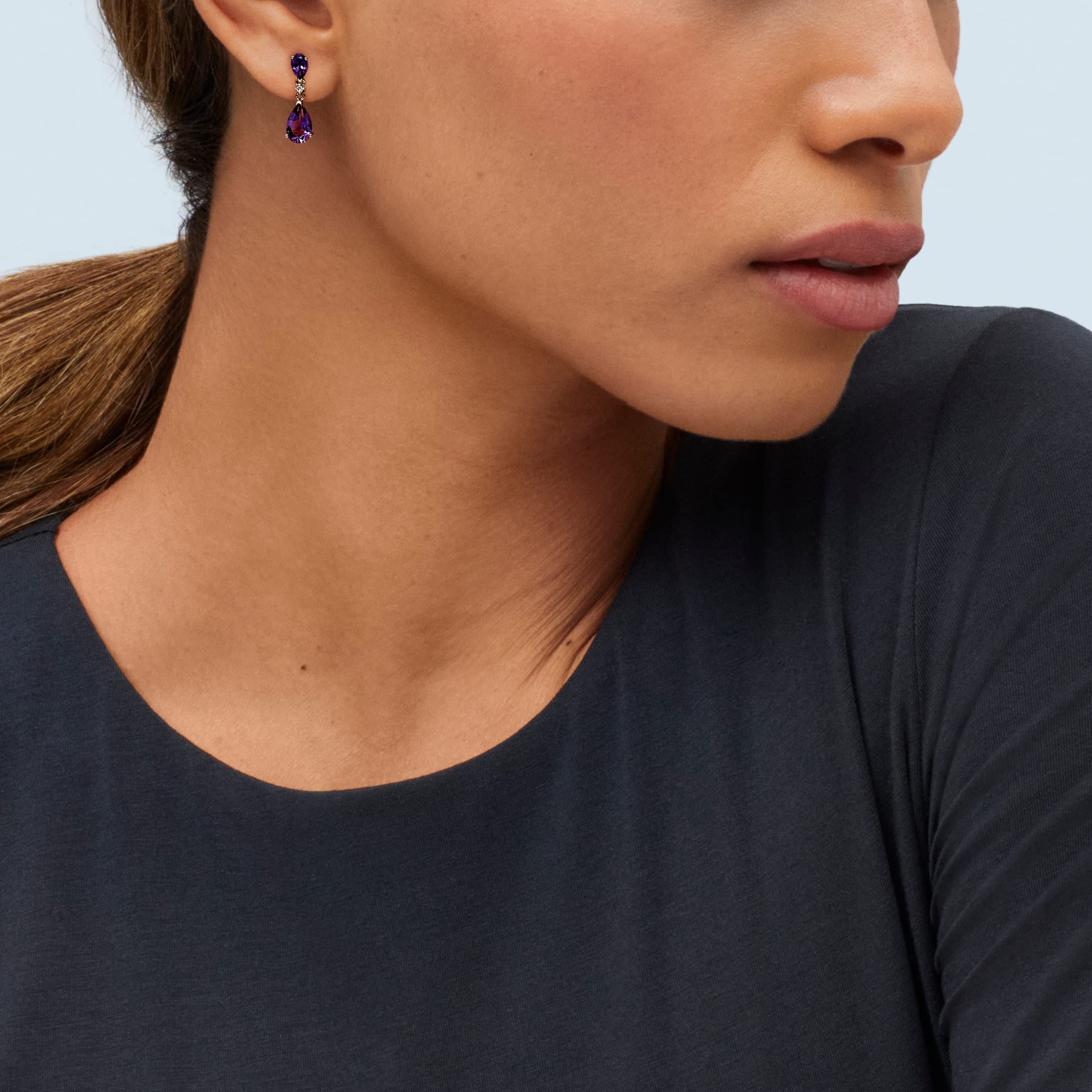 Finecraft Natural Amethyst Drop Earrings with Diamonds in 14K Rose Gold