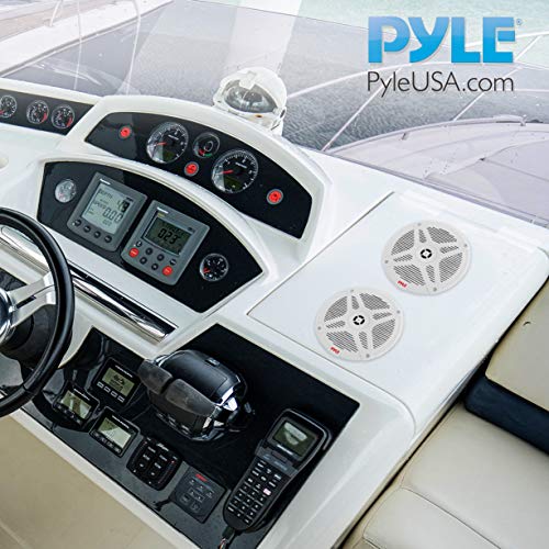 Pyle 6.5 Inch Bluetooth Marine Speakers - 2-way IP-X4 Waterproof and Weather Resistant Outdoor Audio Dual Stereo Sound System with 600 Watt Power and Low Profile Design - 1 Pair - PLMRBT65W (White)