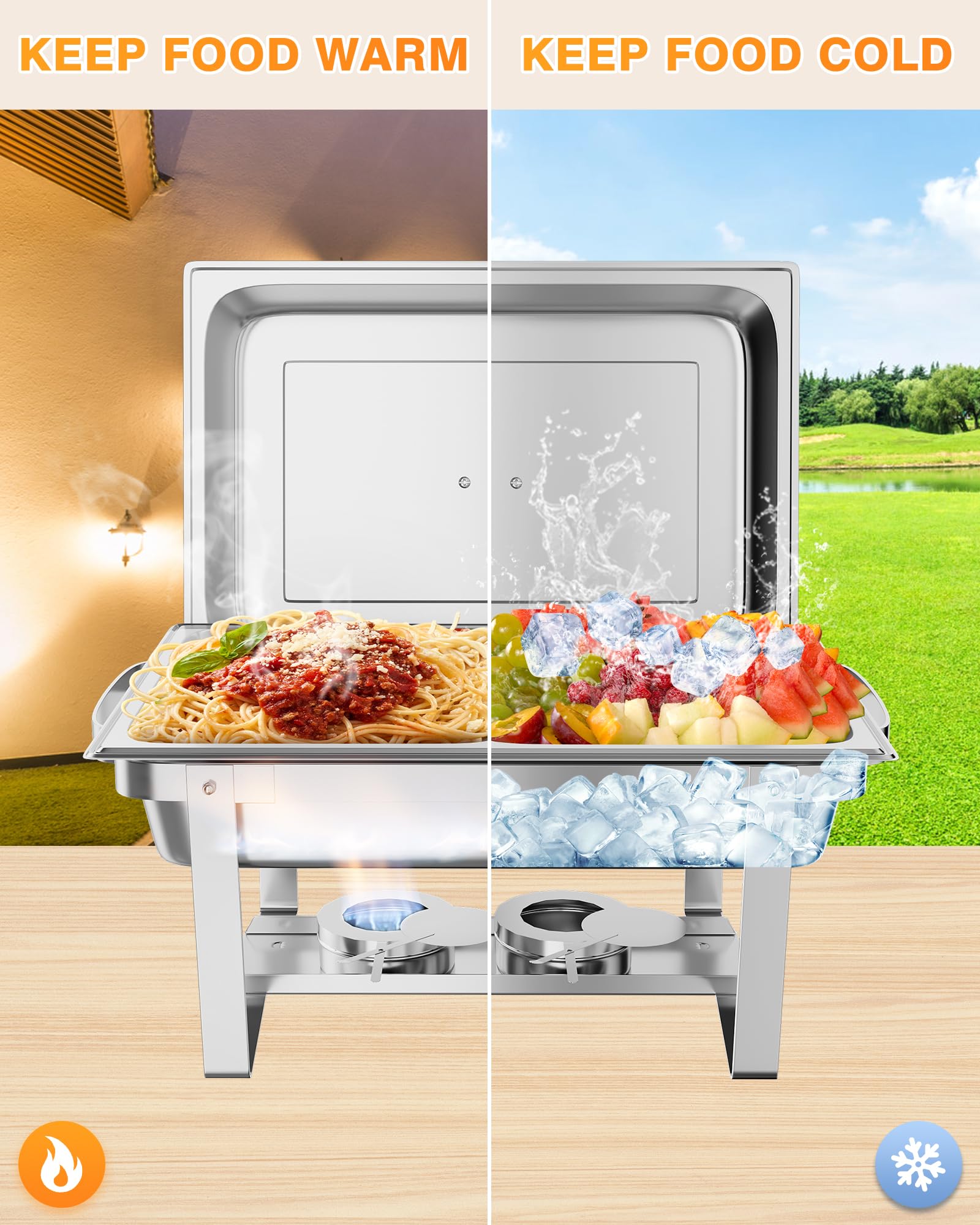 Takywep Chafing Dish Buffet Set 2 Pack, 8 QT Stainless Steel Chafer Buffet Food Servers and Warmers Set with Water Pan for Weddings, Parties, Banquets, and Catering