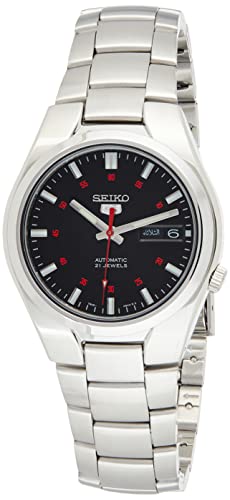 Seiko Men's 5' Japanese Automatic Stainless Steel Casual Watch, Color: Black dial (Model: SNK617)