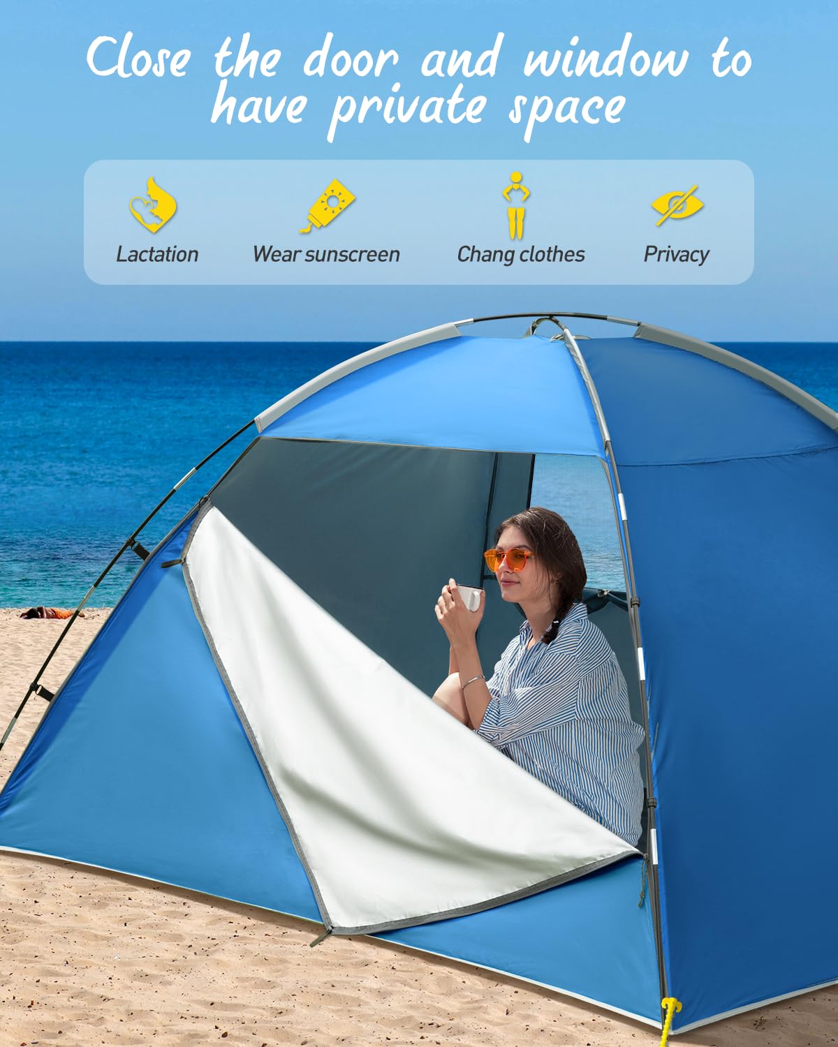Forceatt Beach Tent, Beach Shade Tent for 2-3 Person with UPF 50+ UV Protection, Portable Beach Tent Sun Shelter Canopy, Lightweight & Easy Setup Beach Tent