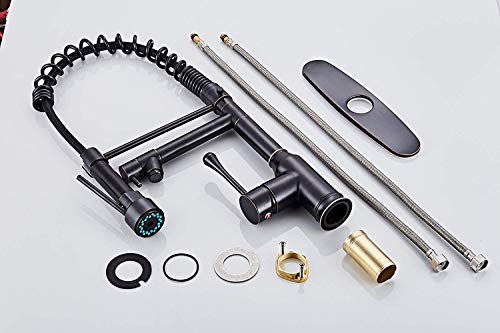 Kitchen Faucets with Pull Down Sprayer - Beelee Oil Rubbed Bronze Kitchen Faucet with Deck Plate, Single Handle Commercial Faucets for Camper Farmhouse RV Kitchen Sink, Grifos De Cocina