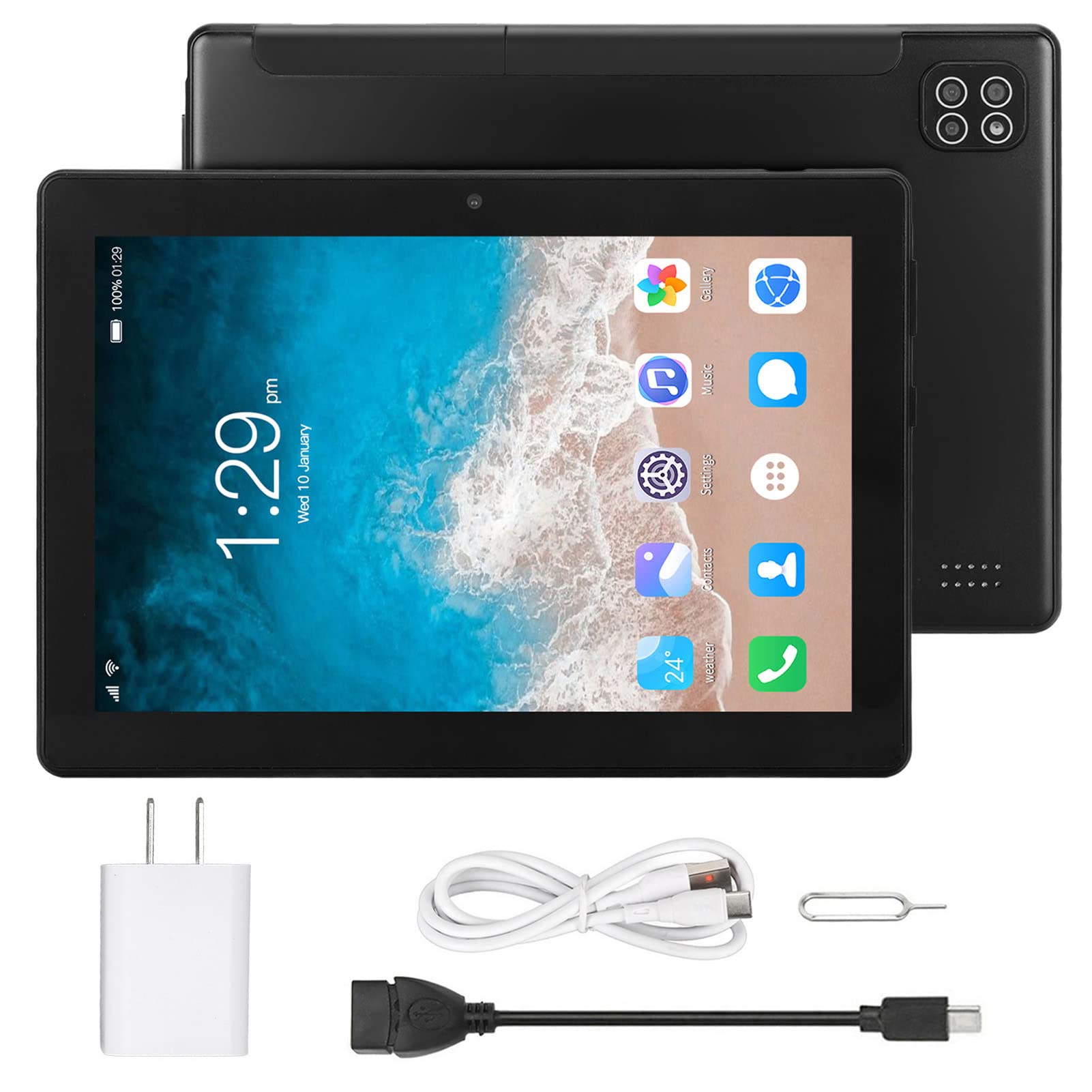 GLOGLOW Smart Tablet, GPS Tablet 8800mAh 8+20MP 6GB+128GB Storage 4GLTE with OTG Cable for Reading for Recreation (Black)