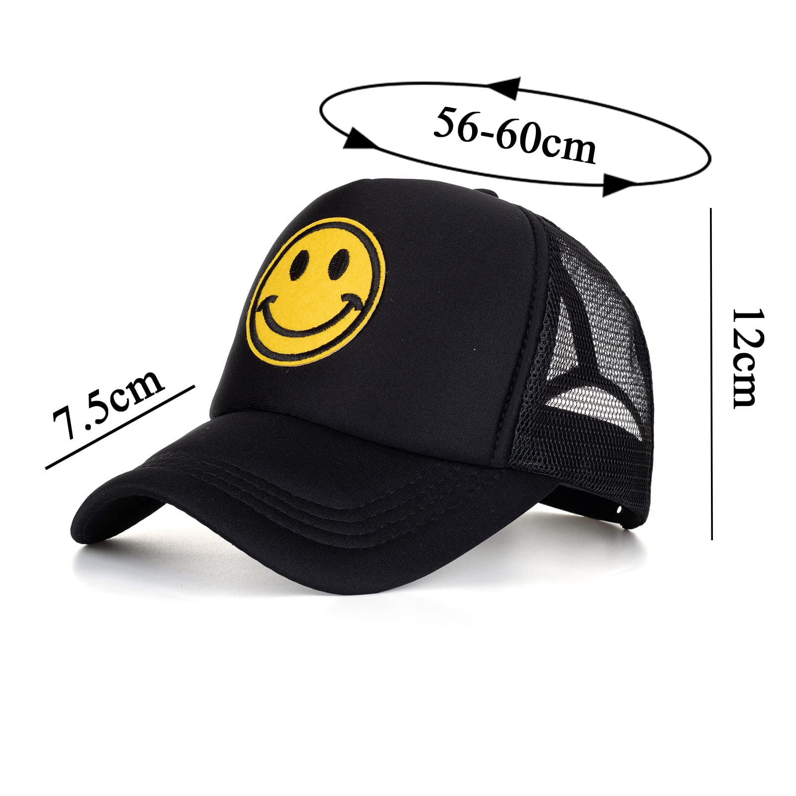 FGSS Smiley-Face Snapback-Trucker-Hat for Men Women - Adjustable Mesh Baseball Caps Black