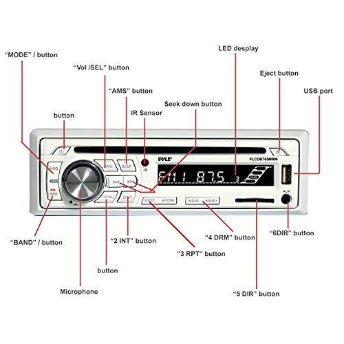 Pyle Marine Stereo Receiver Speaker Kit - In-Dash LCD Digital Console Built-in Bluetooth & Microphone 6.5” Waterproof Speakers (2) w/ MP3/USB/SD/AUX/FM Radio Reader & Remote Control - Pyle PLCDBT65MRW