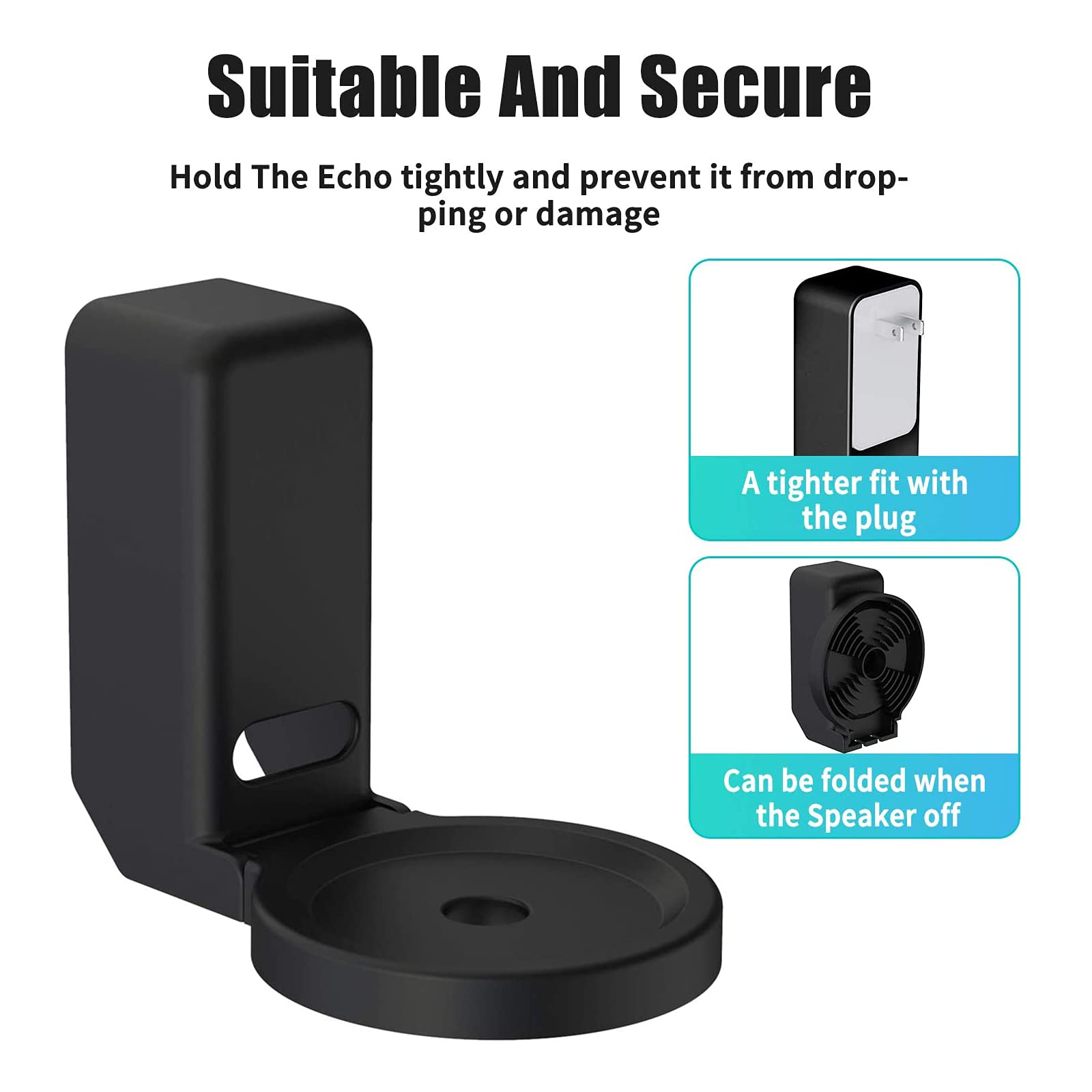 GRINEER All-New, Echo Dot Wall Mount Holder for 4th Generation, Amazon Alexa Echo Flex Smart Speaker Outlet Hanger, Echo Dot Show Stand Accessories with Built-in Cable Hide Messy Wires (Black)