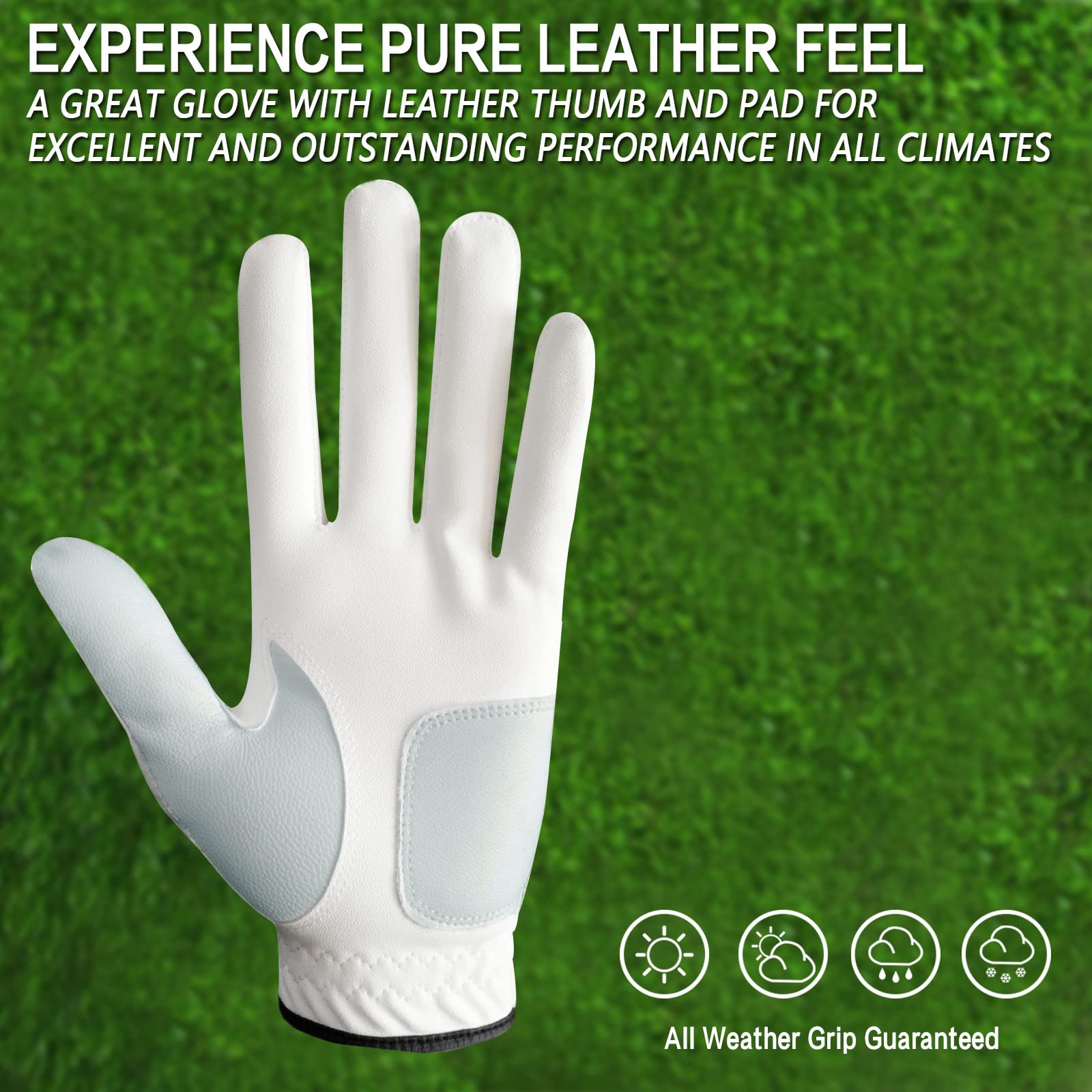 FINGER TEN Men’s Golf Glove Left Hand Right with Ball Marker Value 2 Pack, Weathersof Grip Soft Comfortable, Fit Size Small Medium ML Large XL (X-Large, Worn on Right Hand)
