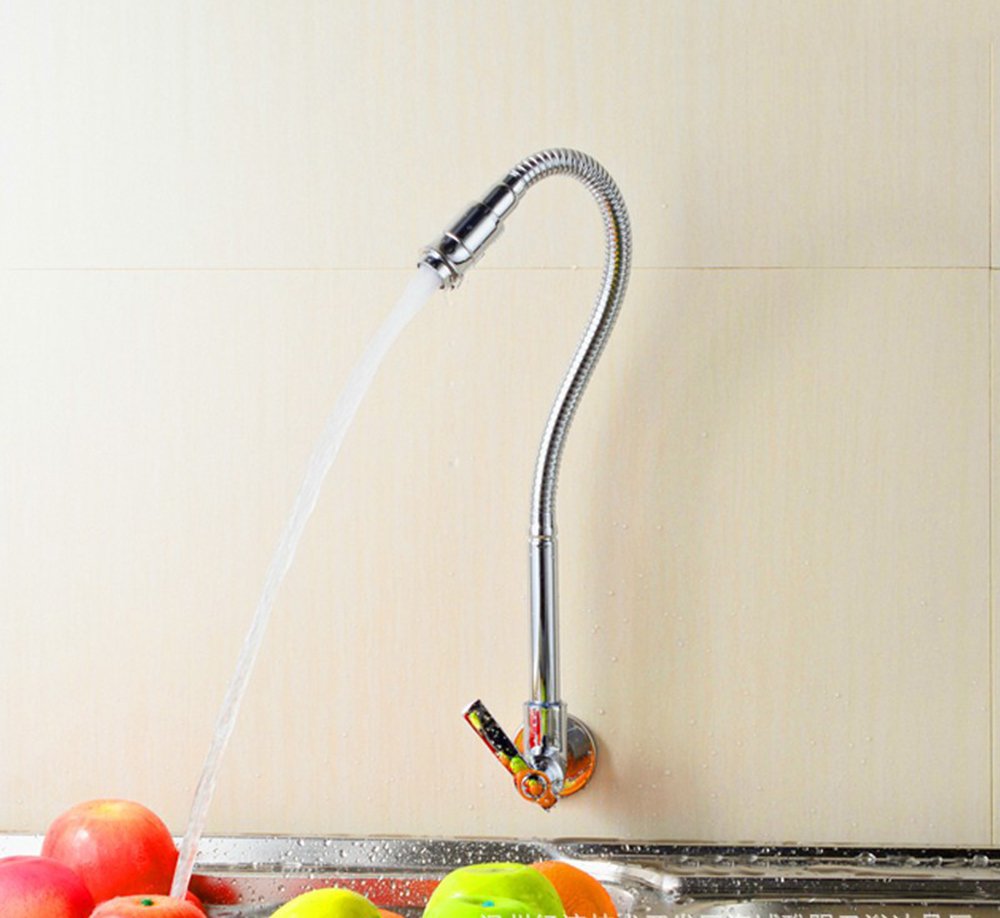 Kitchen Sink Faucets 360 Rotatable Single Lever Stainless Steel Wall-Mounted Kitchen Tap Ktichen Faucet Chrome Finished