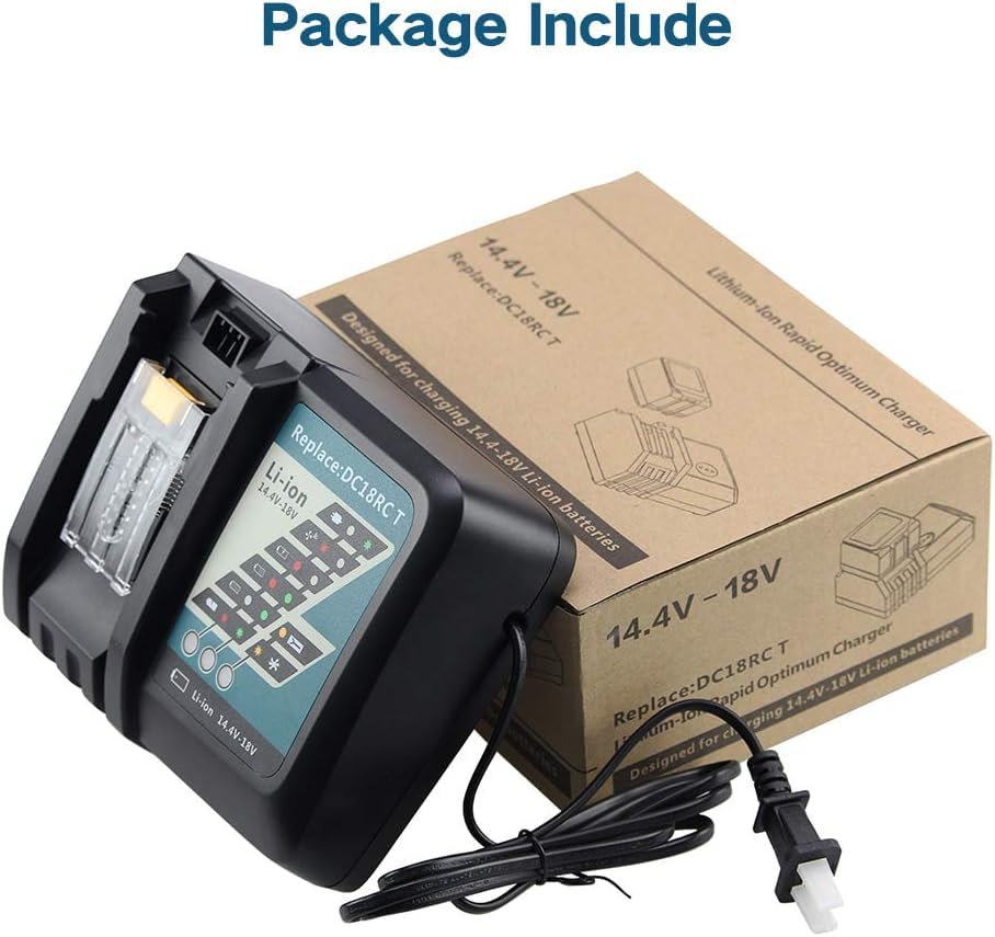 Fast DC18RC Charger Compatible with Makita 14.4V 18V Lithium-Ion Battery BL1815 BL1830 BL1840 BL1845 BL1850 BL1860 Replacement for Makita DC18RC Battery Charger