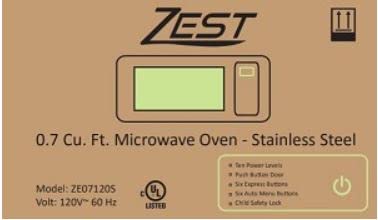 ZEST Compact 0.7 Cu. Ft, 700 Watt Microwave Oven, Stainless Steel